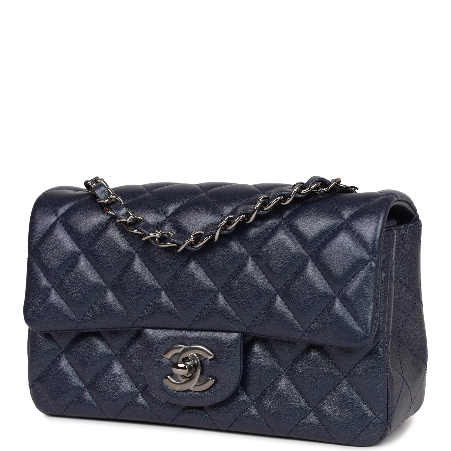 Chanel Navy Lambskin Rectangular Mini Classic Flap Light Gold Hardware