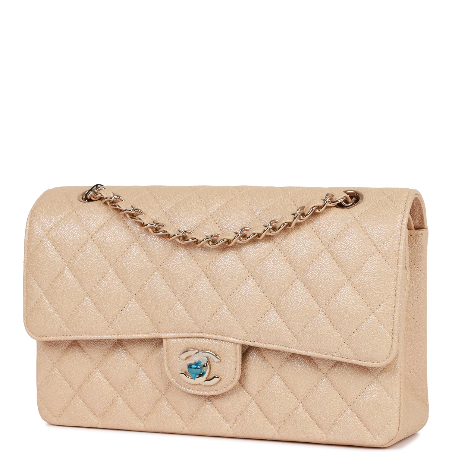 Chanel Beige Quilted Caviar Medium Double Flap Bag Gold Hardware