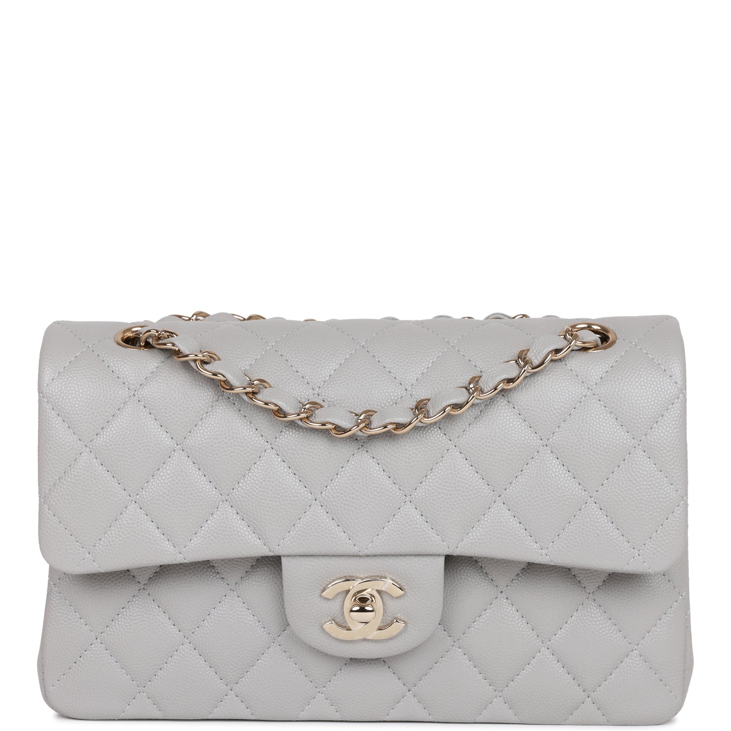 Chanel Grey Caviar Small Classic Double Flap Bag Light Gold Hardware