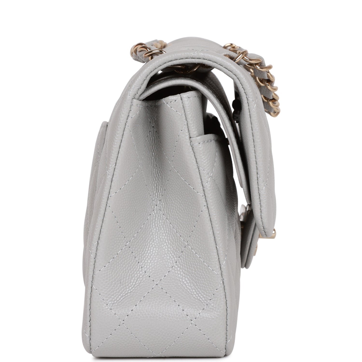 Chanel Grey Caviar Small Classic Double Flap Bag Light Gold Hardware