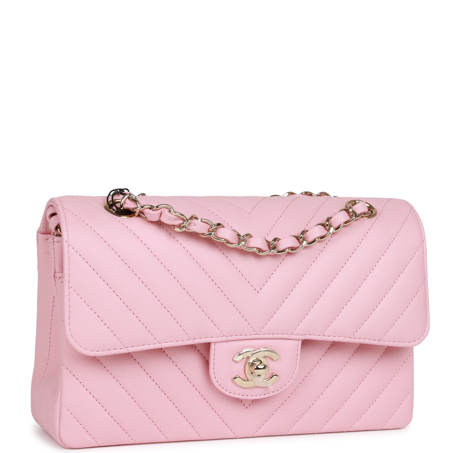 Chanel Small Chevron Classic Double Flap Pink Calfskin Light Gold Hard
