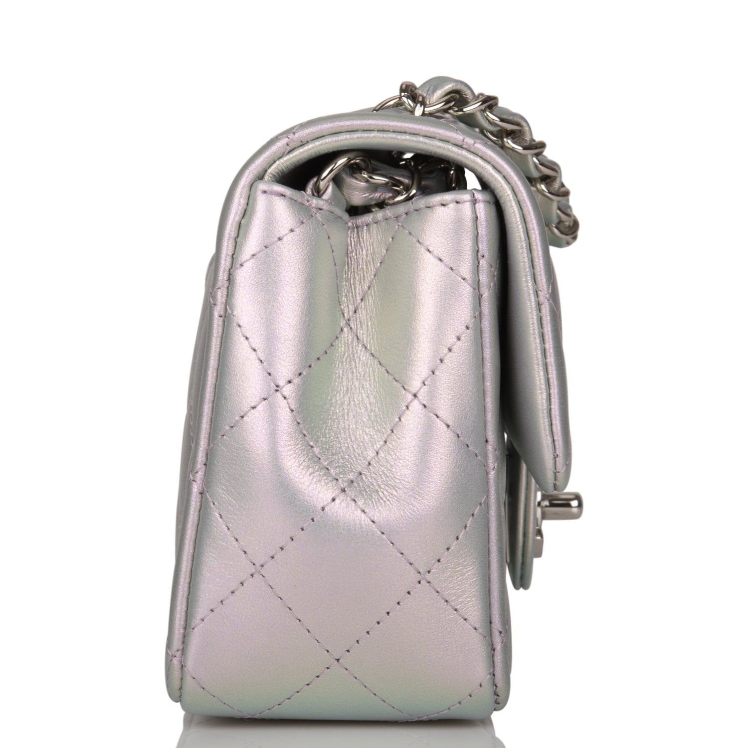 Chanel Mini Rectangular Flap Bag Purple Iridescent Quilted Lambskin Si