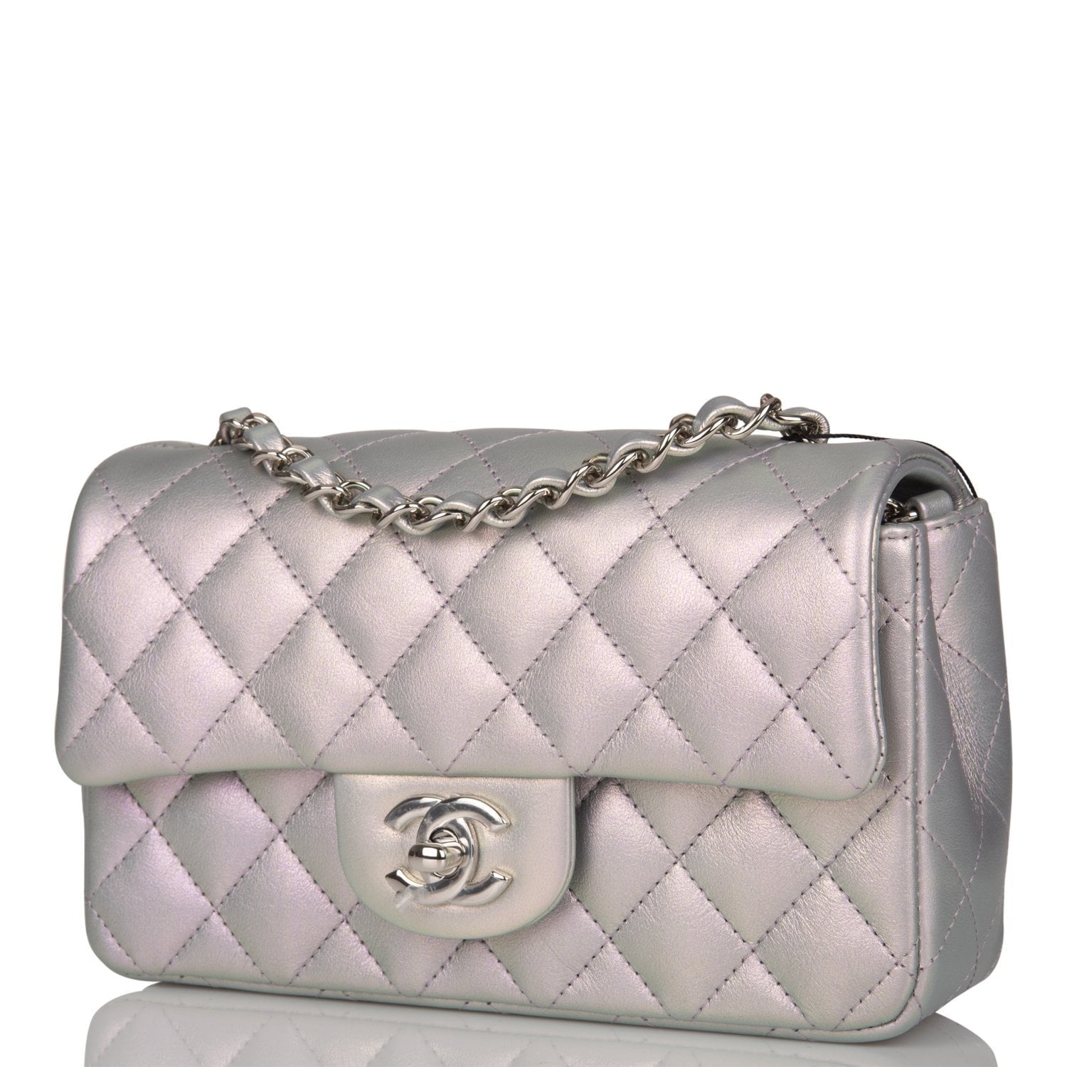 Chanel Mini Rectangular Flap Bag Purple Iridescent Quilted Lambskin Si