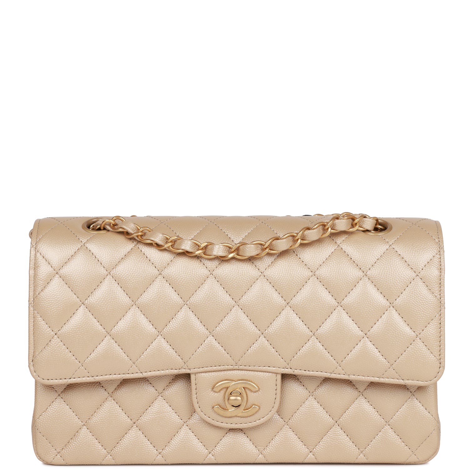 Chanel Gold Quilted Caviar Medium Double Flap Bag Gold Hardware