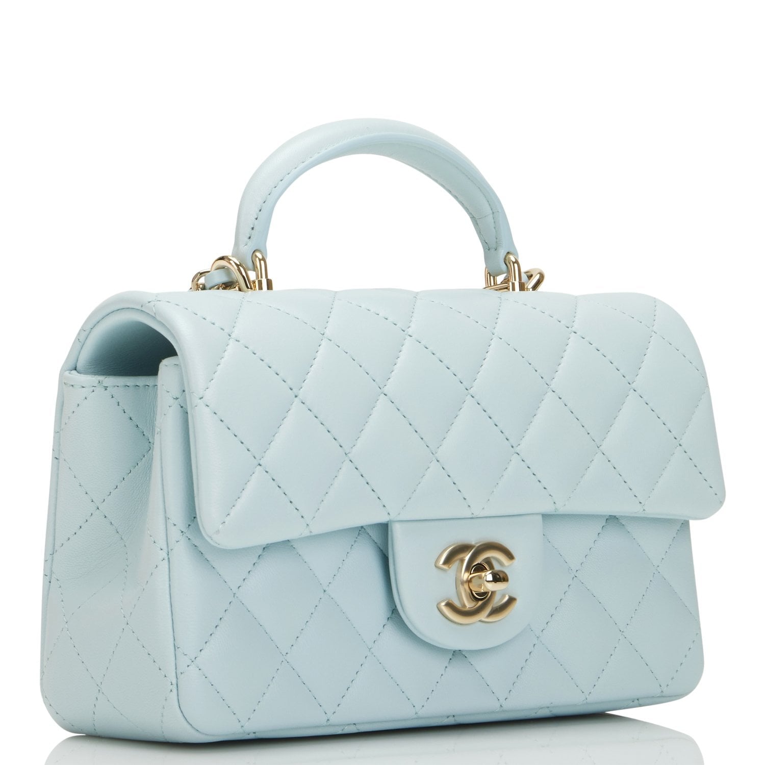 Chanel Light Blue Quilted Lambskin Rectangular Mini Flap Bag Top Handle ...