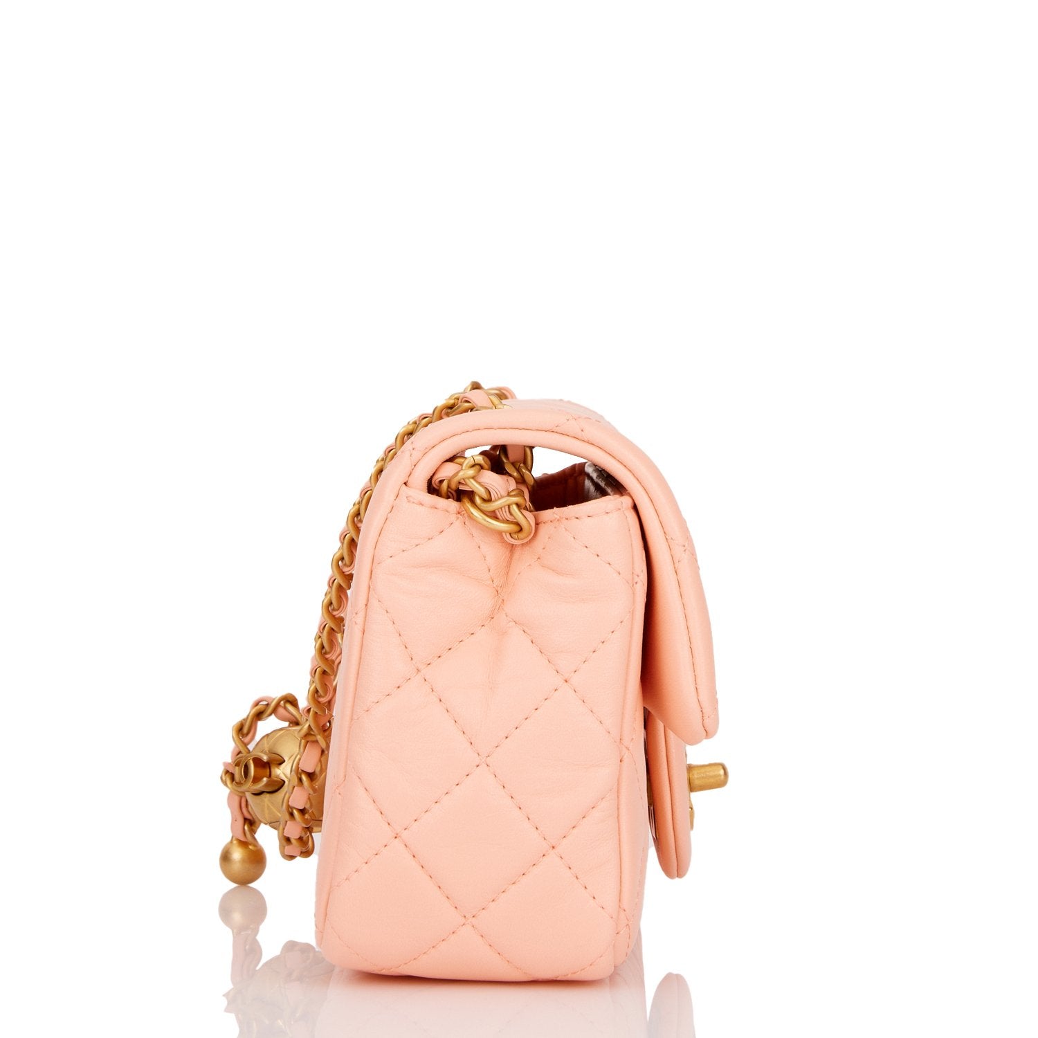 Chanel Peach Pearl Crush Rectangular Mini Classic Flap Bag Antique Gold ...