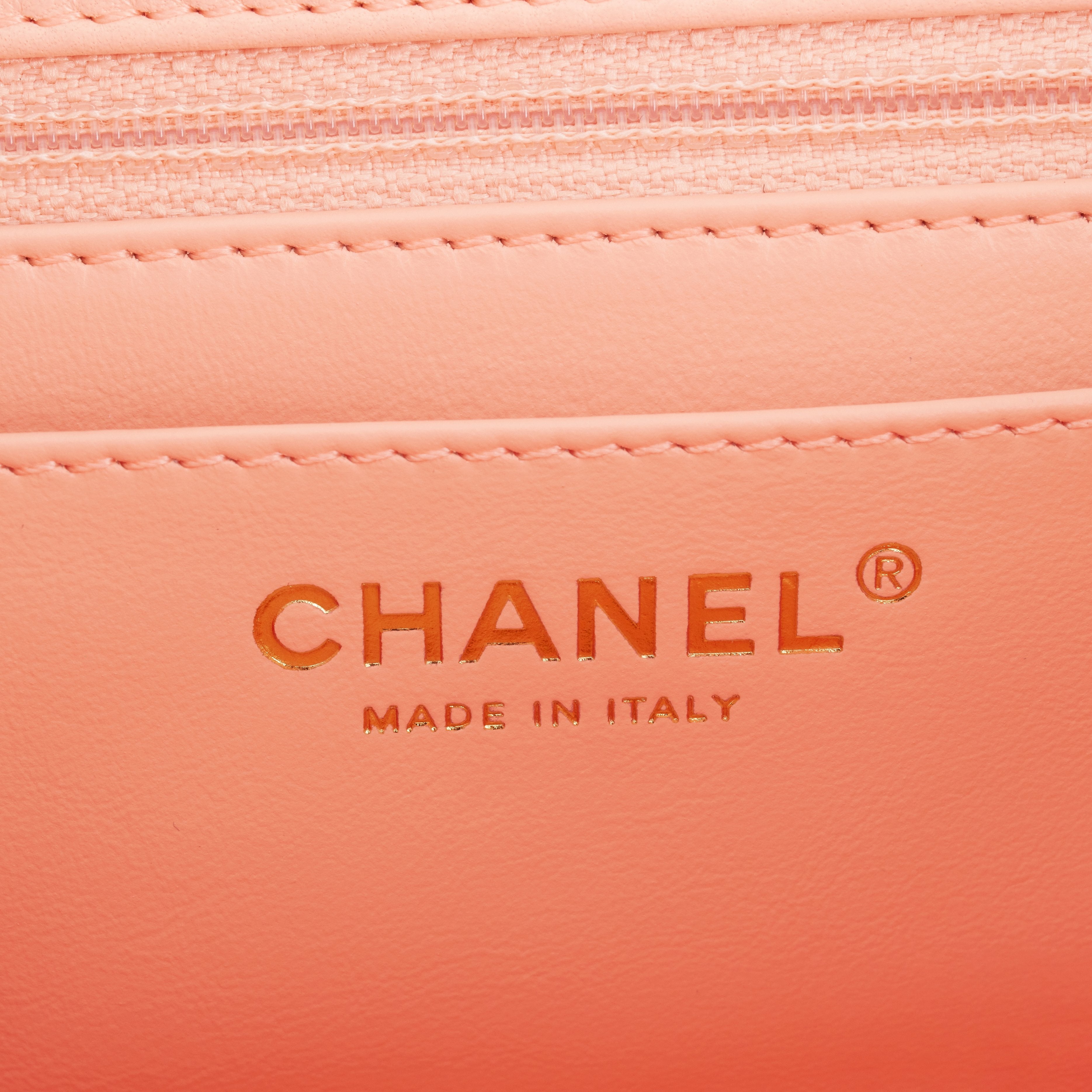 Chanel Peach Pearl Crush Rectangular Mini Classic Flap Bag Antique Gold ...