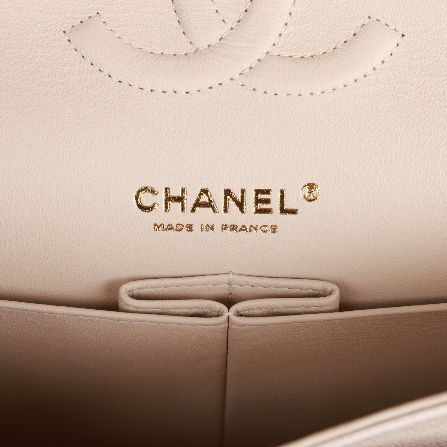 Chanel Beige Chevron Caviar Medium Double Flap Bag Gold Hardware