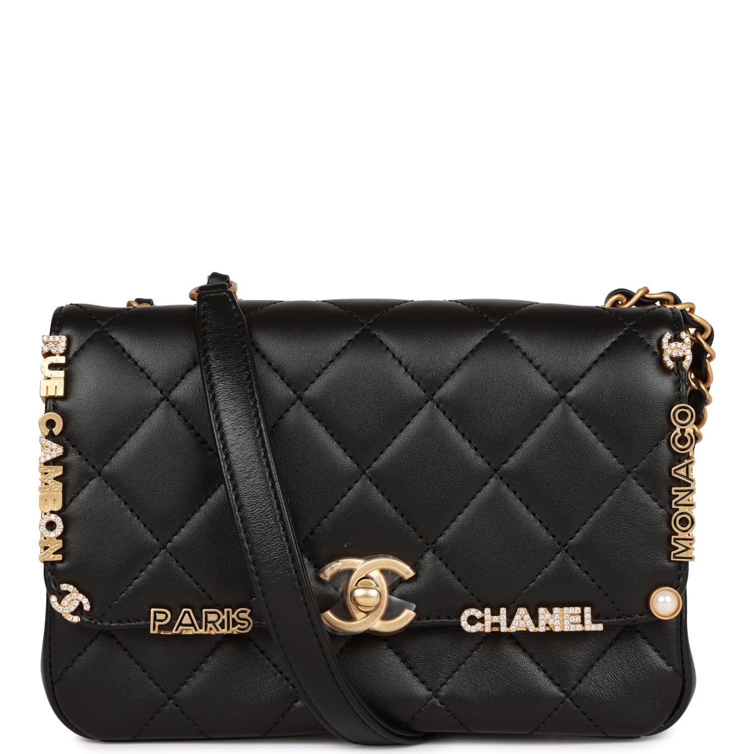 Chanel Black Lambskin Monaco Mini Classic Flap Antique Gold Hardware