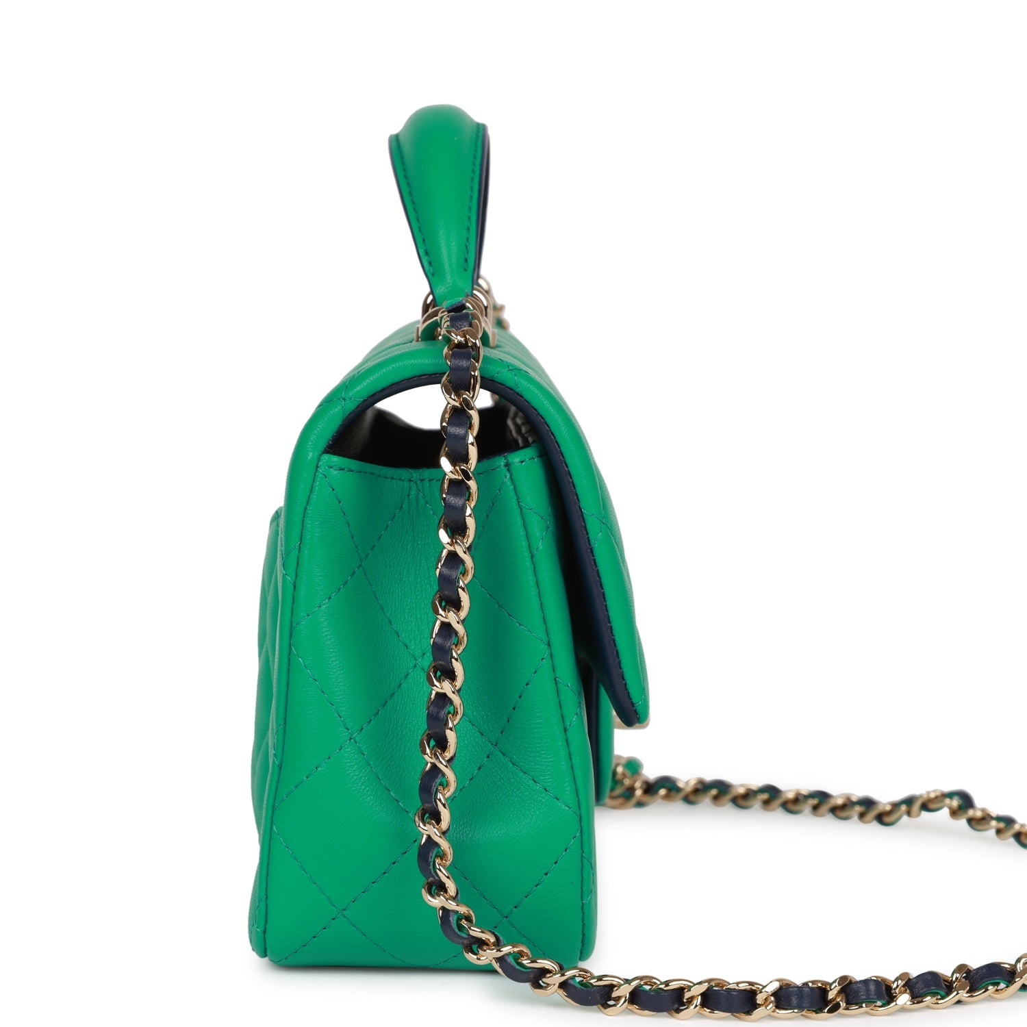 Chanel Mini Rectangular Flap with Top Handle Green and Navy Blue Lambs