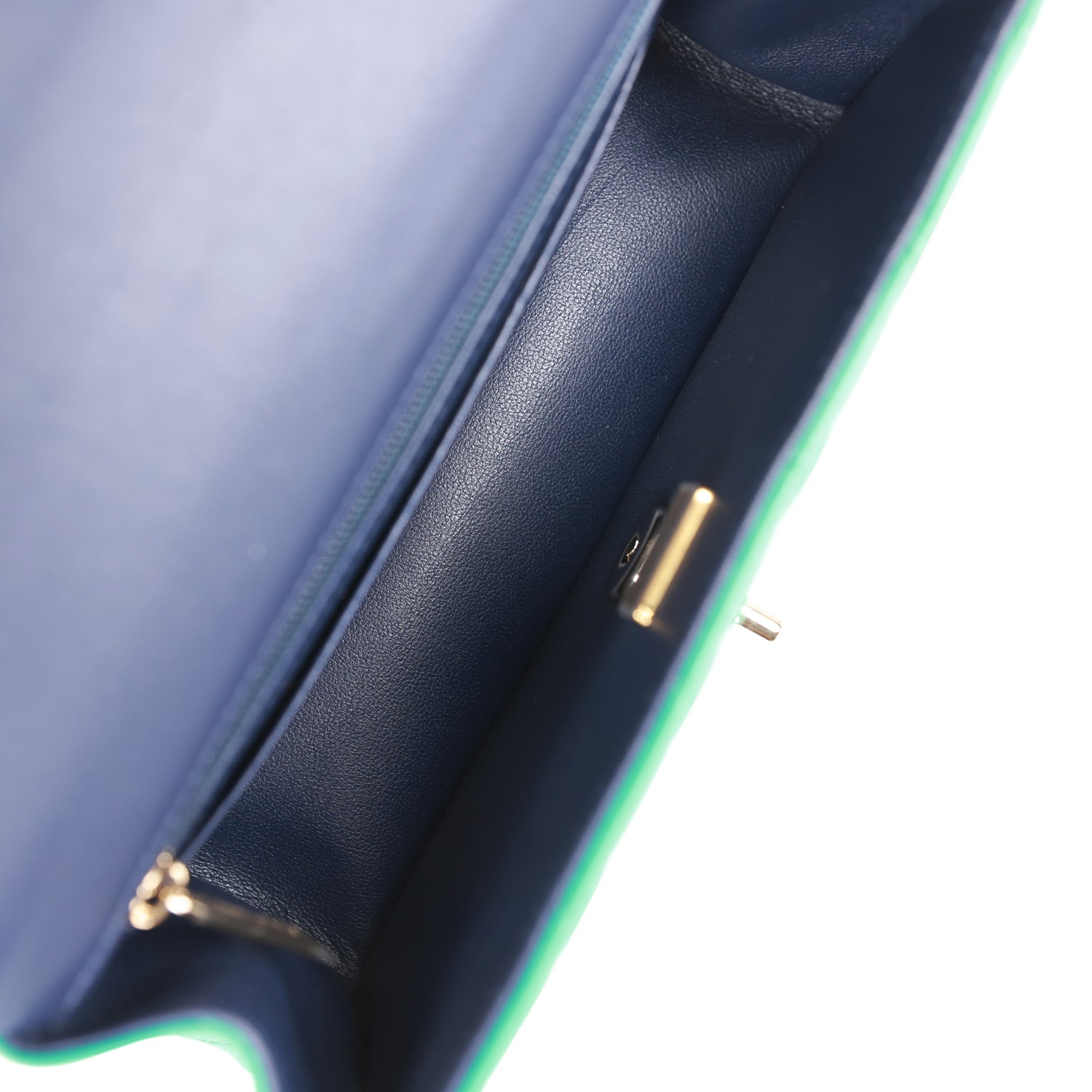 Chanel Mini Rectangular Flap with Top Handle Green and Navy Blue Lambs