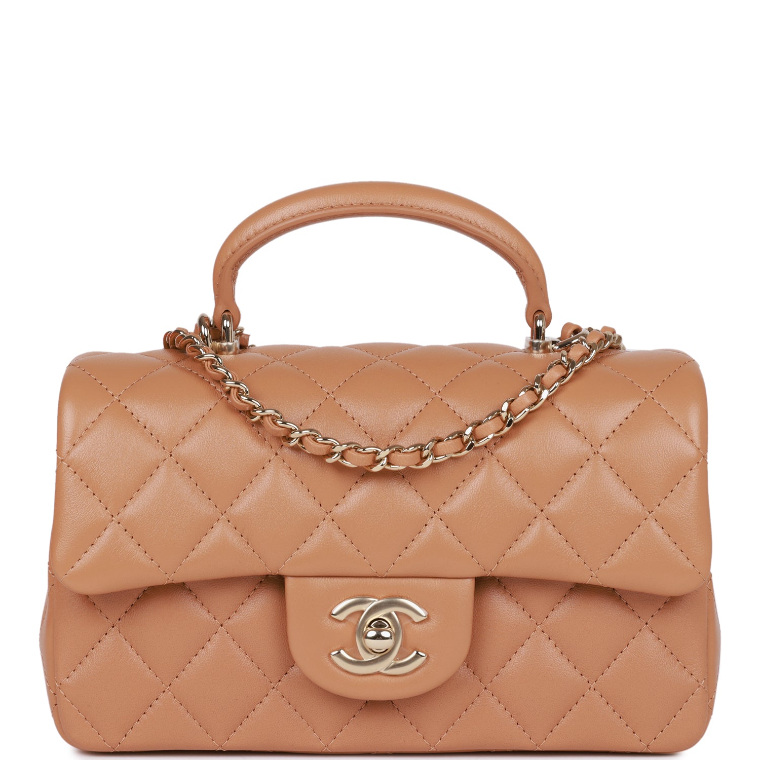 Chanel Mini Rectangular Flap with Top Handle Caramel Lambskin Light Go