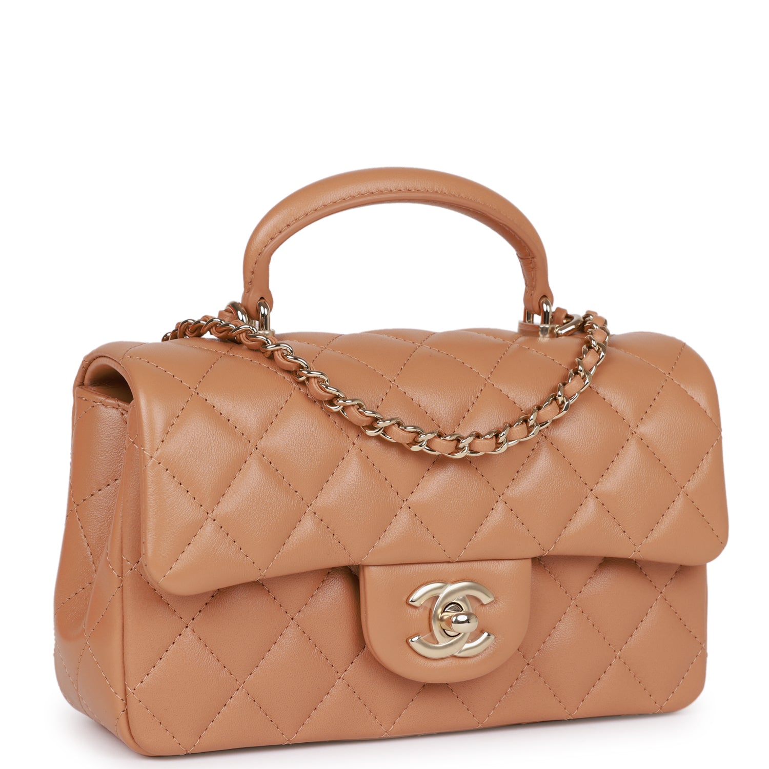 Chanel Mini Rectangular Flap with Top Handle Caramel Lambskin Light Go