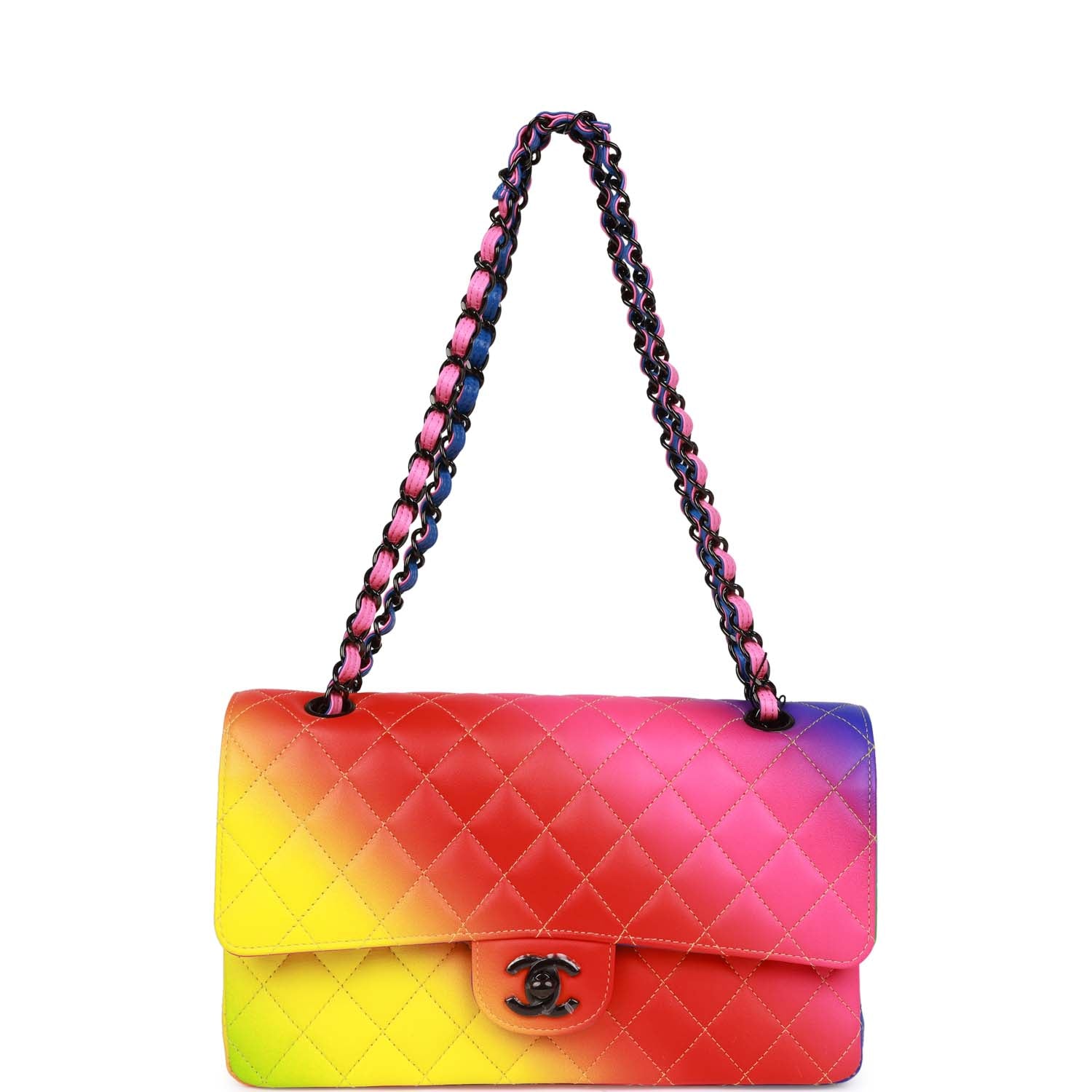 Chanel Medium Classic Double Flap Bag Rainbow Lambskin Black Hardware