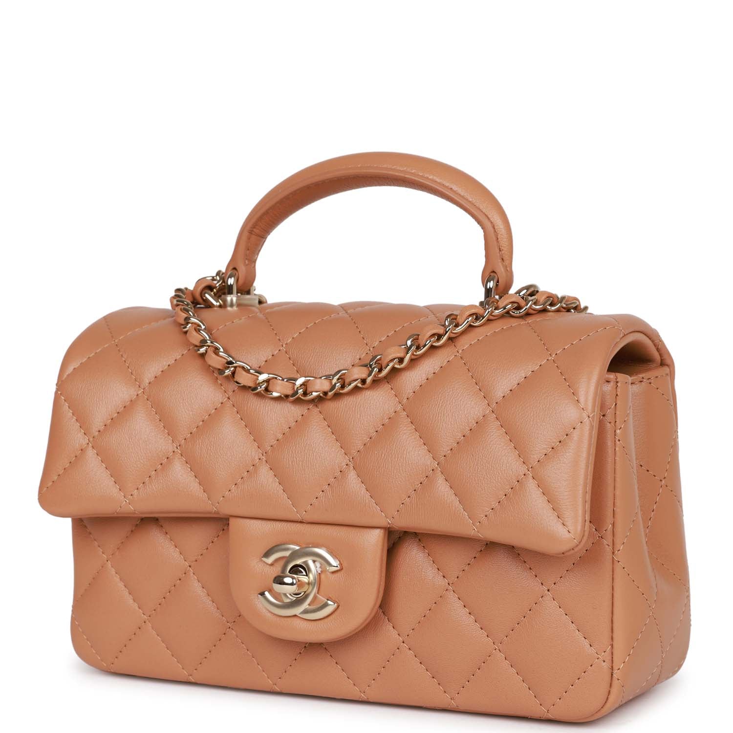 Chanel Mini Rectangular Flap with Top Handle Caramel Lambskin Light Go