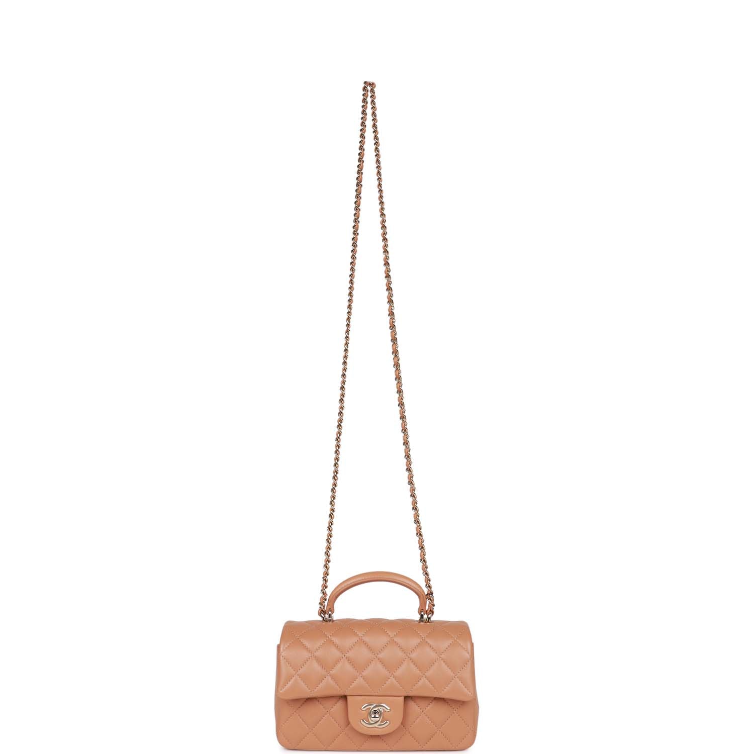 Chanel Mini Rectangular Flap with Top Handle Caramel Lambskin Light Go