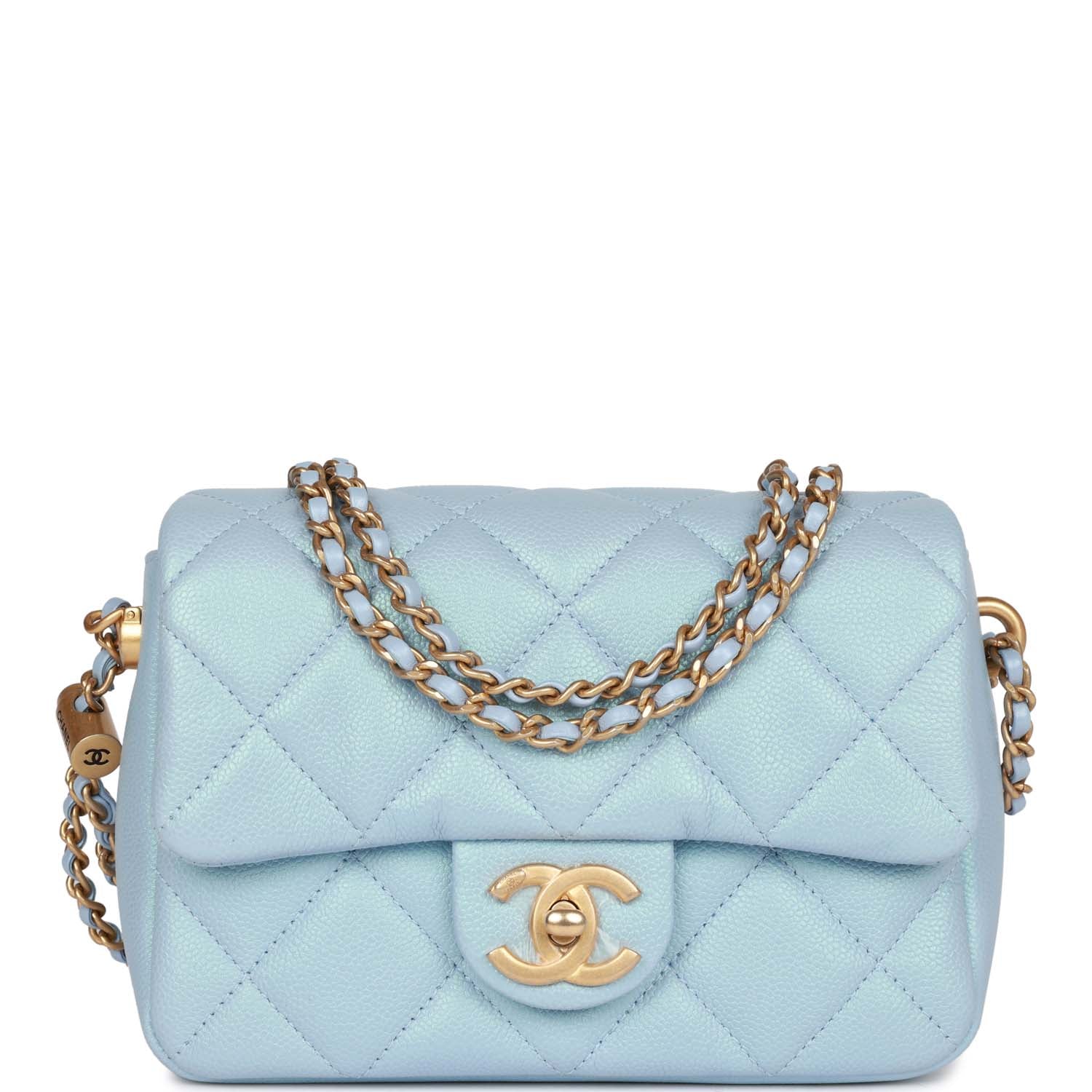 Chanel My Perfect Mini Flap Bag Blue Iridescent Caviar Antique Gold Ha