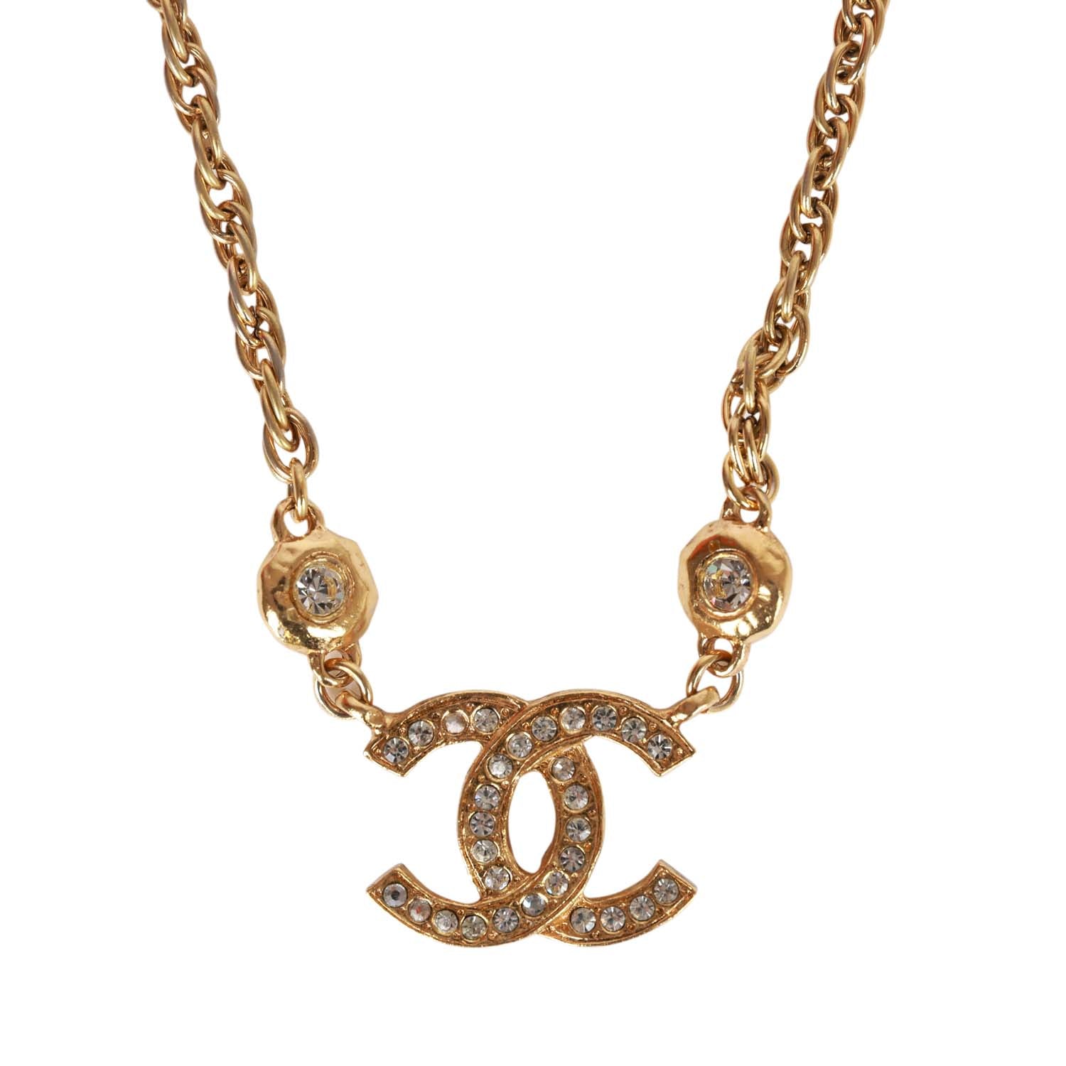 Vintage Chanel Gold Interlocking CC Hanging Pendant Necklace