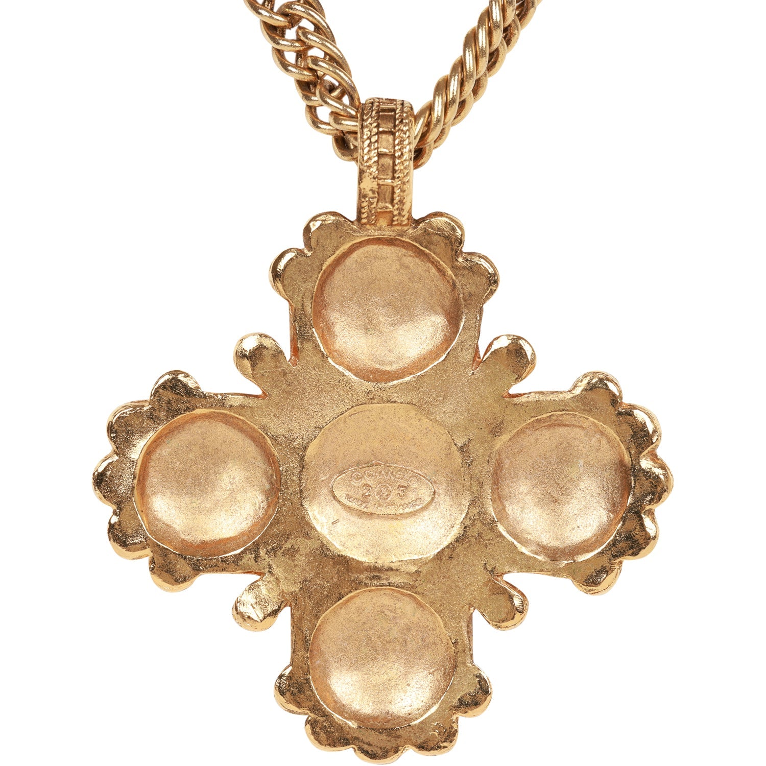 Vintage Chanel 24K Gold Plated Lion Cross Pendant Necklace