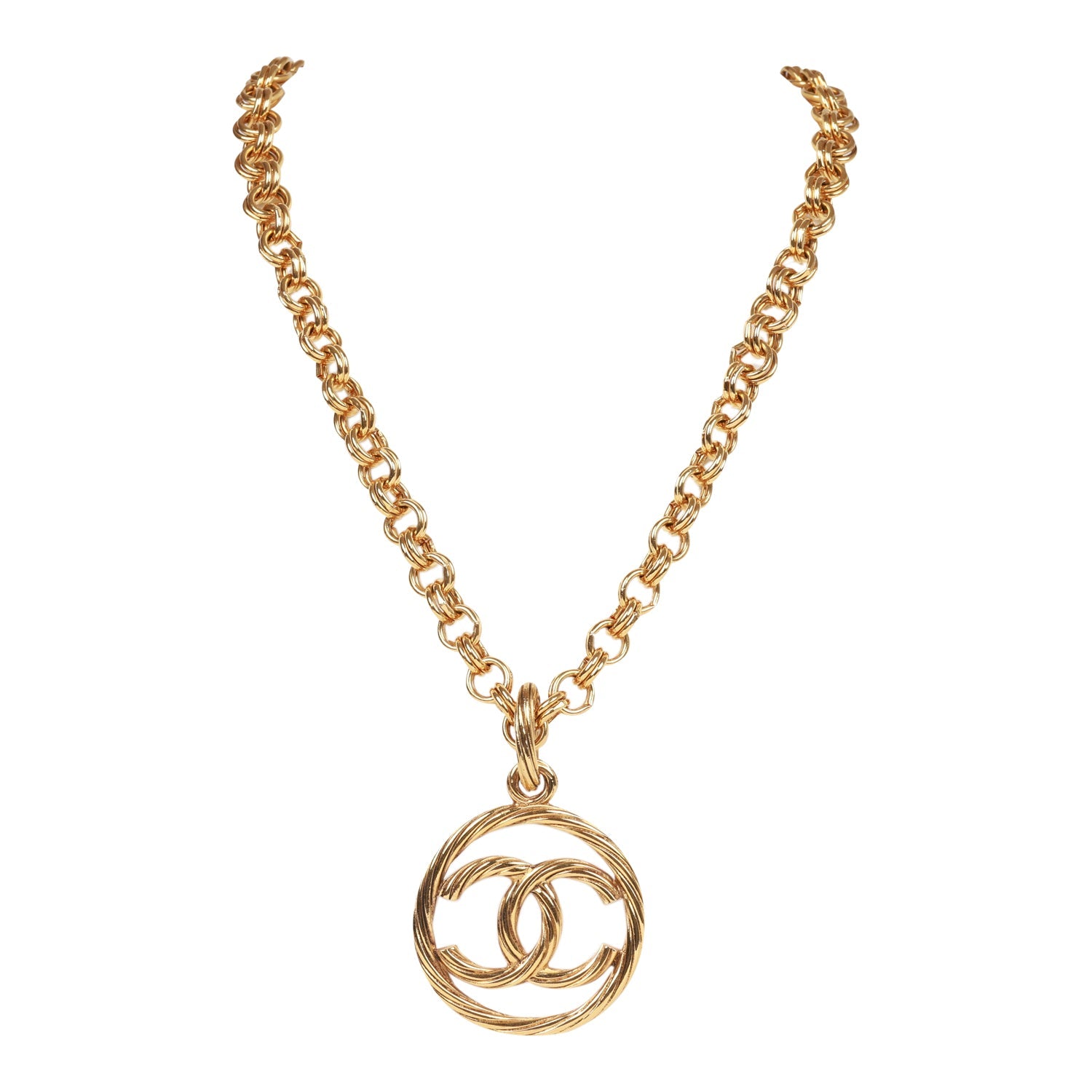 Vintage Chanel Gold Plated Encircled CC Long Necklace