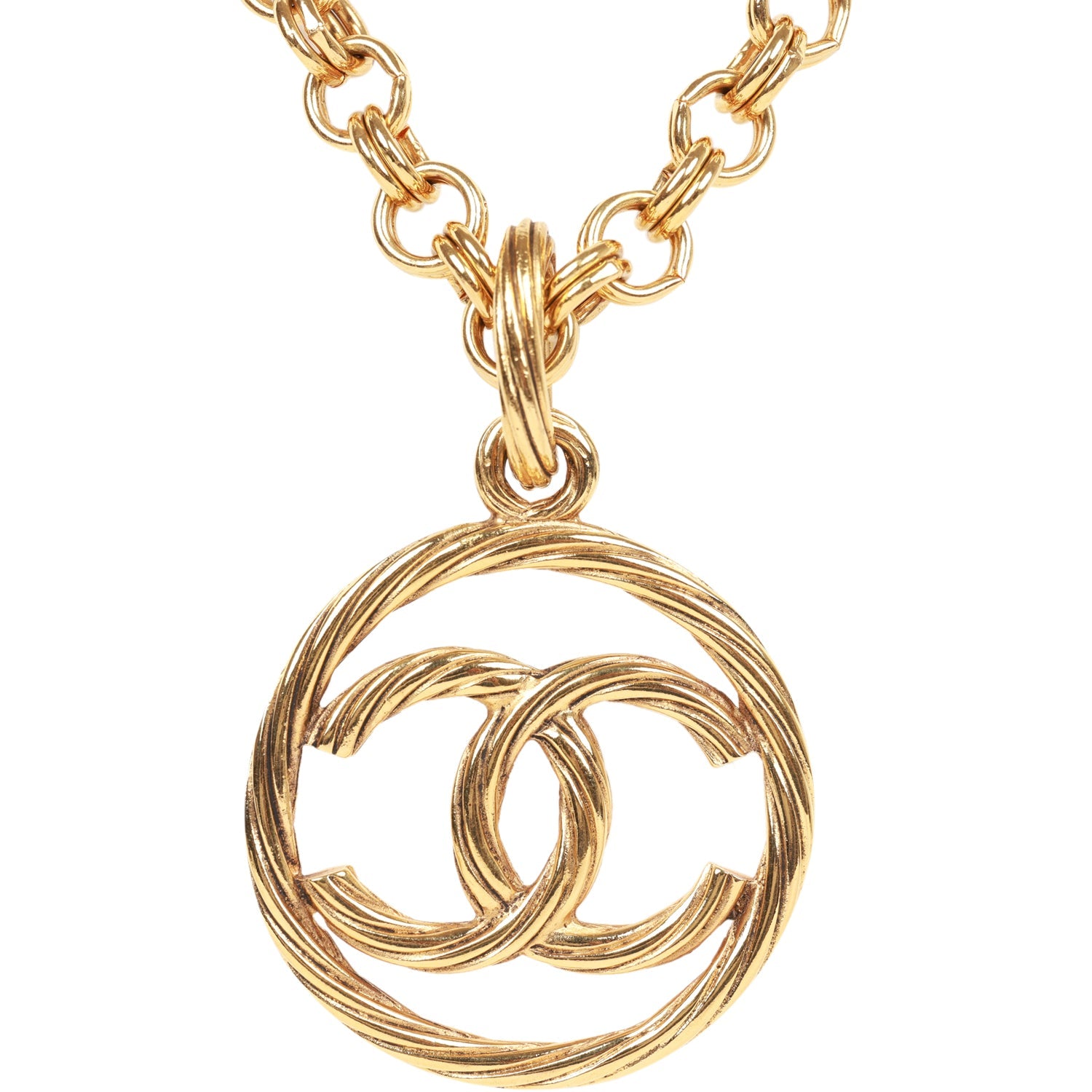Vintage Chanel Gold Plated Encircled CC Long Necklace