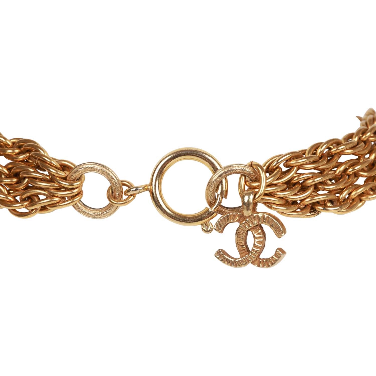 Vintage Chanel 24K Gold Plated Triple Chain CC Necklace