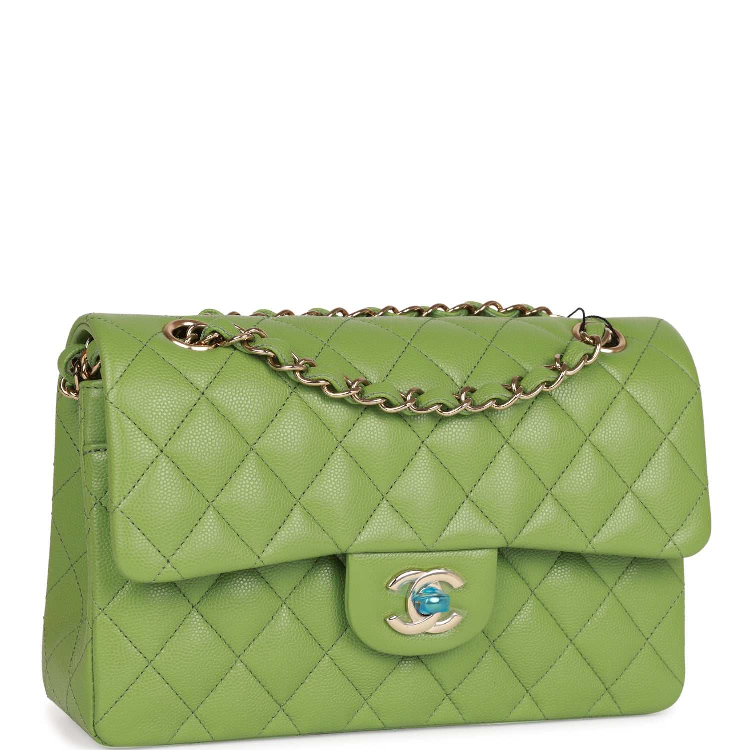 Chanel Green Caviar Small Classic Double Flap Bag Light Gold Hardware