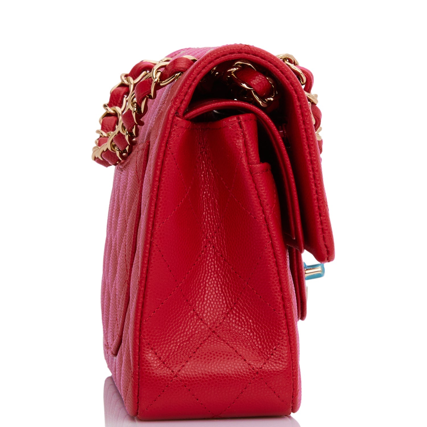 Chanel Red Caviar Small Classic Double Flap Bag Light Gold Hardware