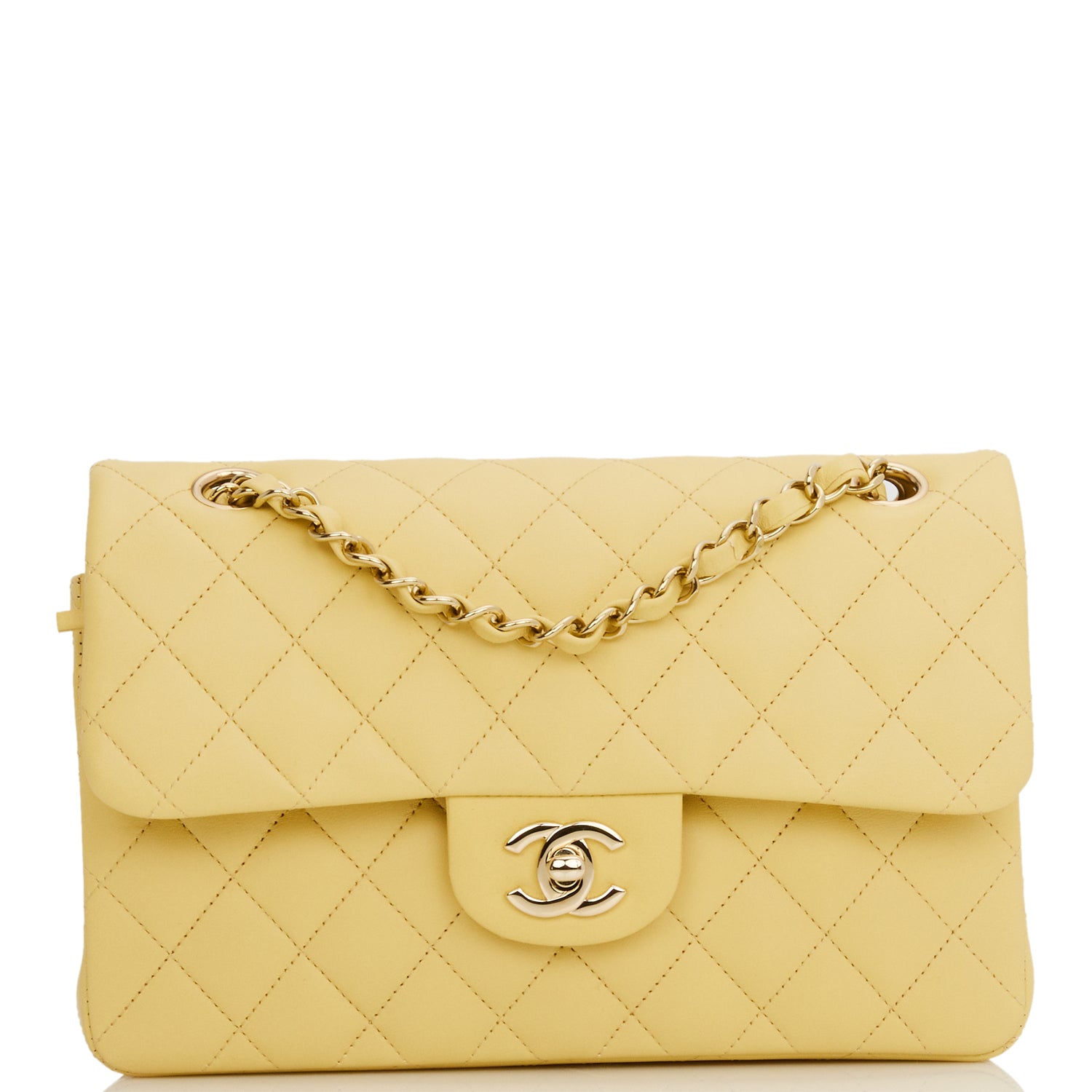 Chanel Small Classic Double Flap Bag Yellow Lambskin Light Gold Hardwa