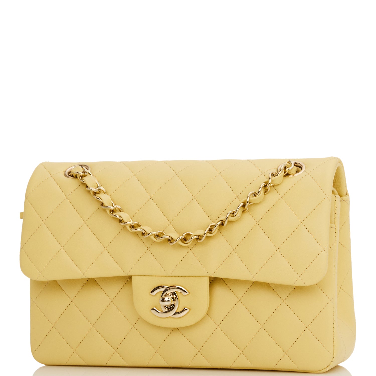 Chanel Small Classic Double Flap Bag Yellow Lambskin Light Gold Hardwa