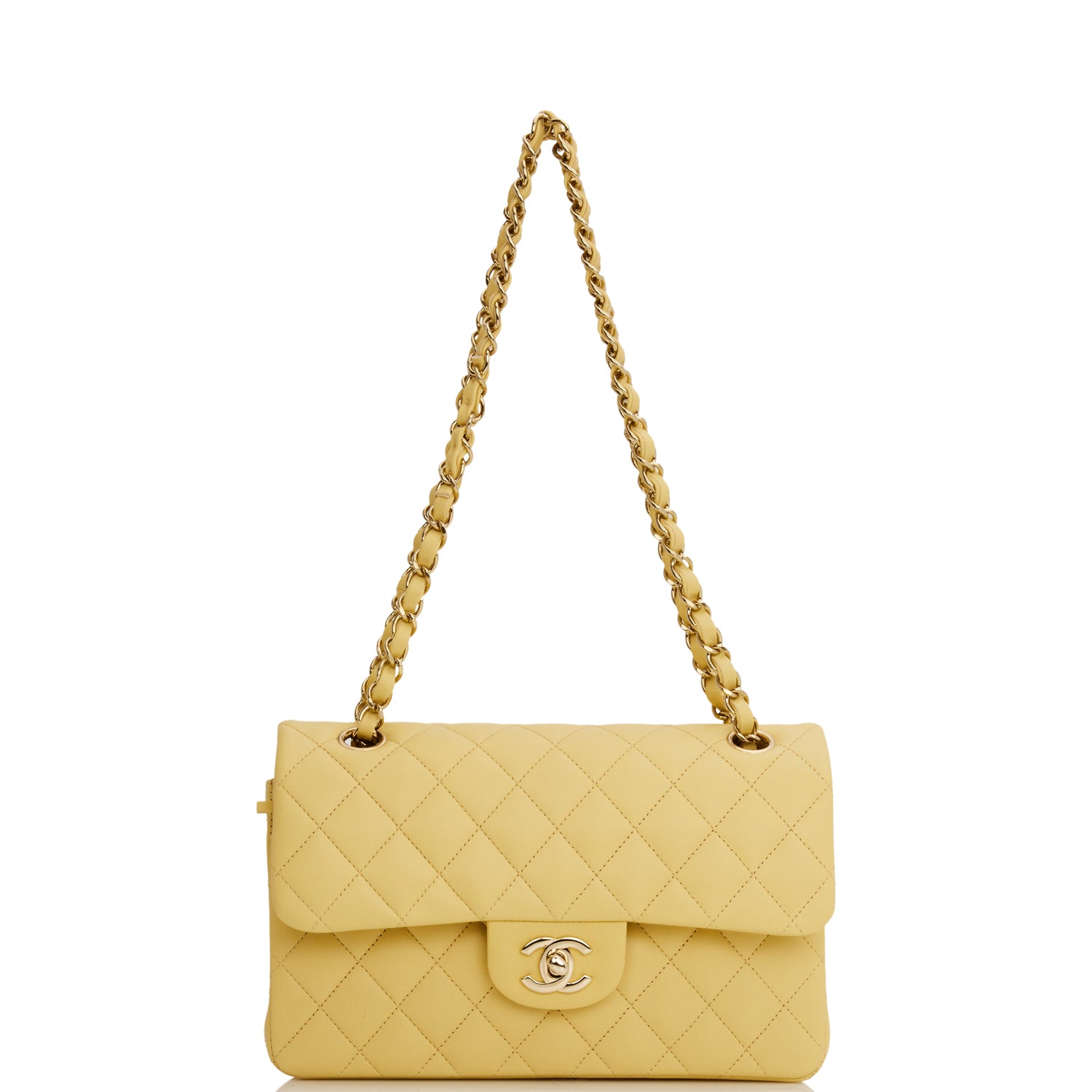Chanel Small Classic Double Flap Bag Yellow Lambskin Light Gold Hardwa