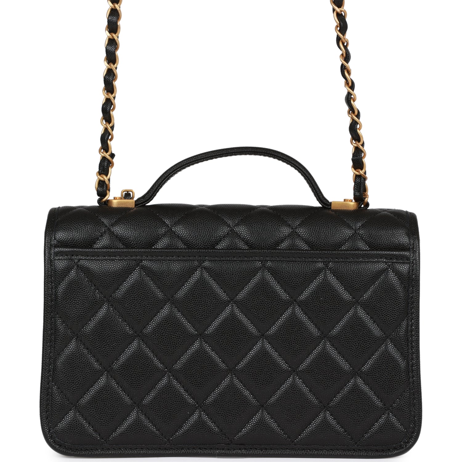Chanel School Memory Top Handle Flap Bag Black Caviar Antique Gold Har