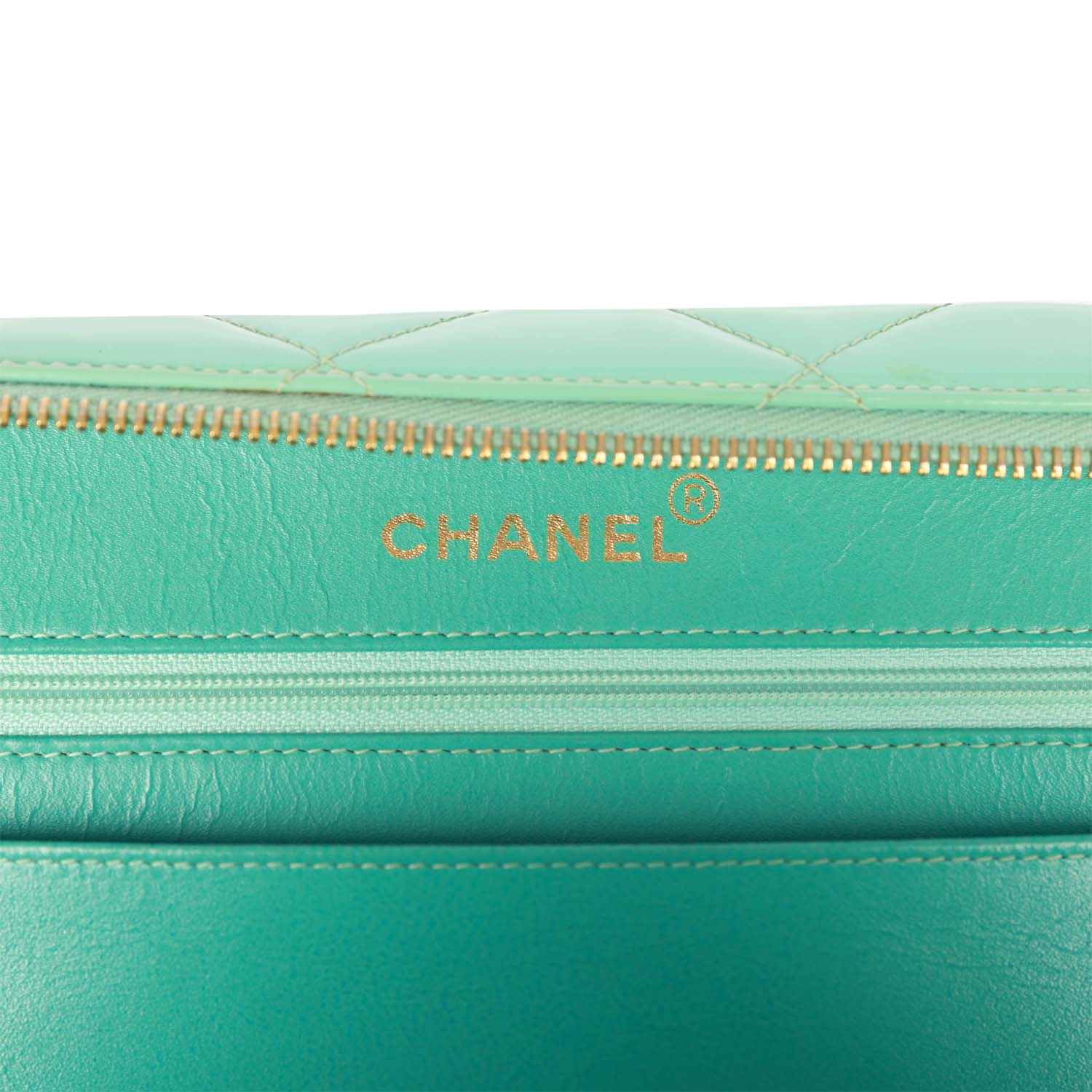 Vintage Chanel Vanity Case Bag Turquoise Patent Gold Hardware – Madison ...