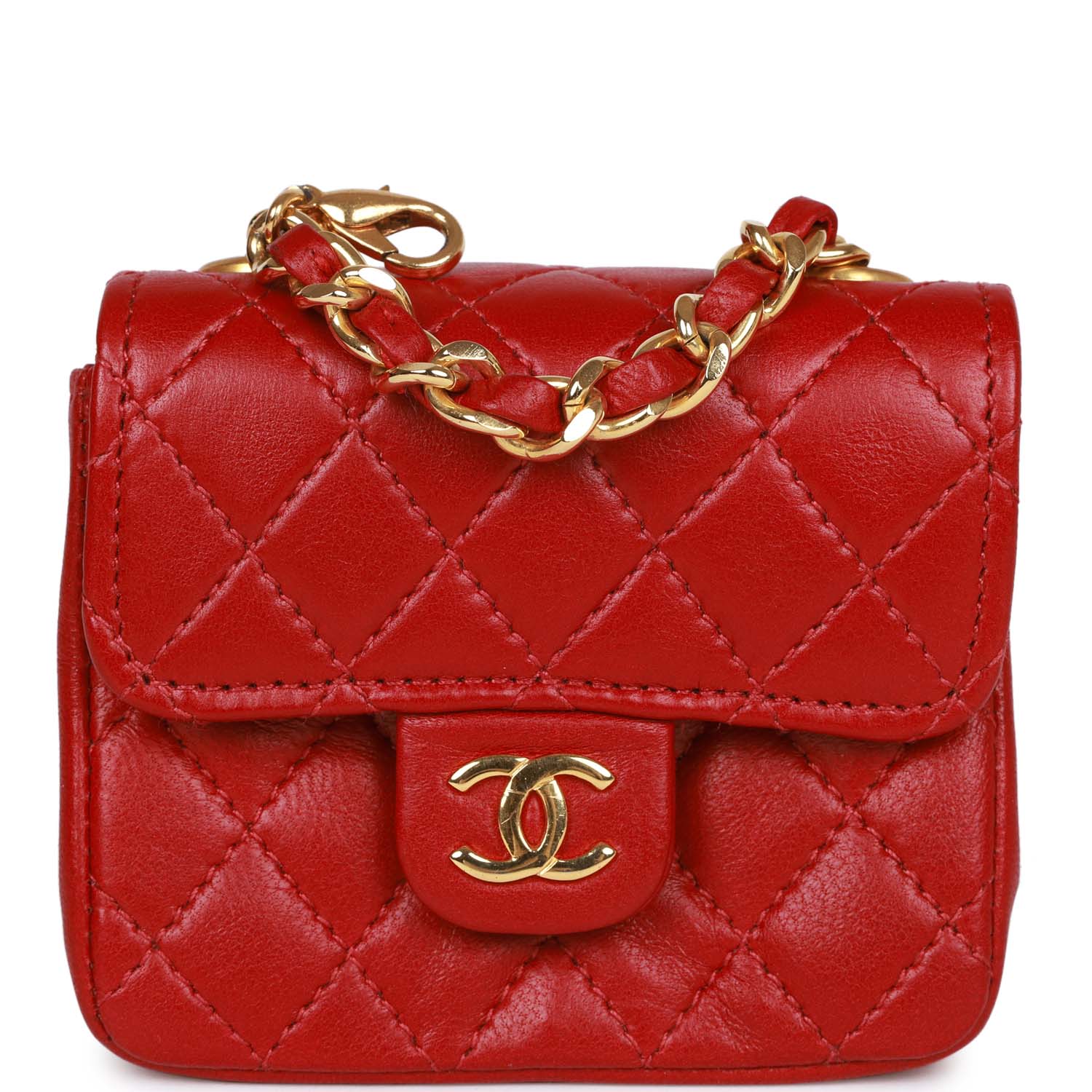 Vintage Chanel Micro Belt Flap Bag Red Lambskin Gold Hardware – Madison ...