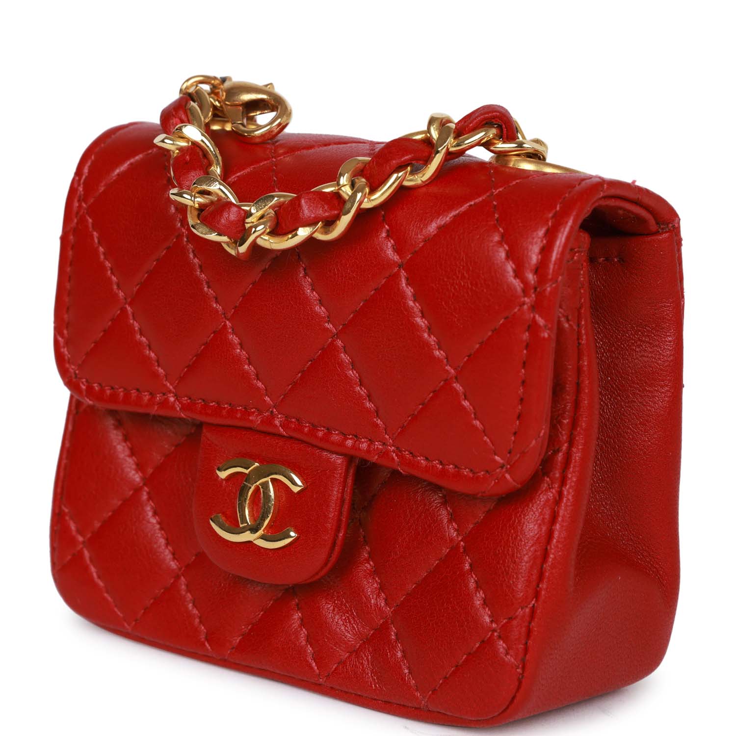Vintage Chanel Micro Belt Flap Bag Red Lambskin Gold Hardware – Madison ...
