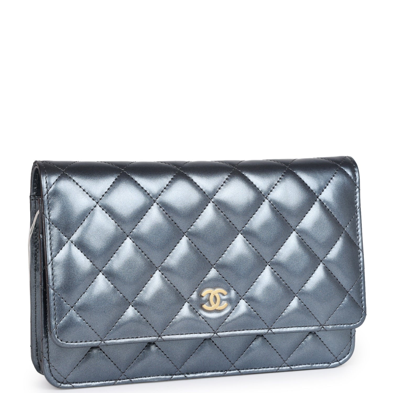 Chanel Wallet on Chain WOC Dark Blue Iridescent Calfskin Antique Gold