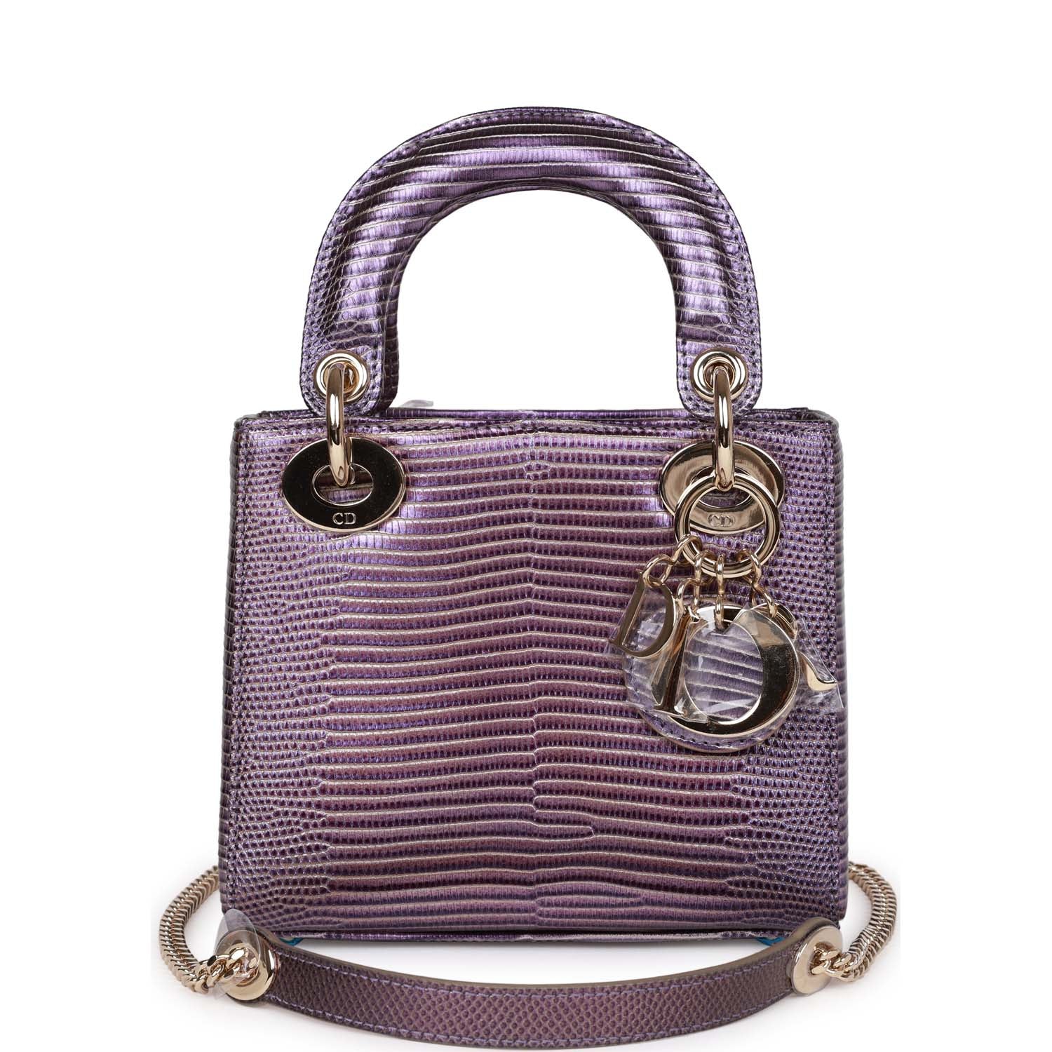 Christian Dior Mini Lady Dior Purple Iridescent Salvator Lizard Light