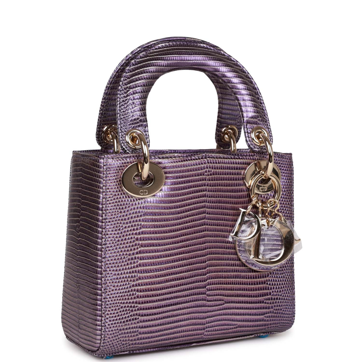 Christian Dior Mini Lady Dior Purple Iridescent Salvator Lizard Light