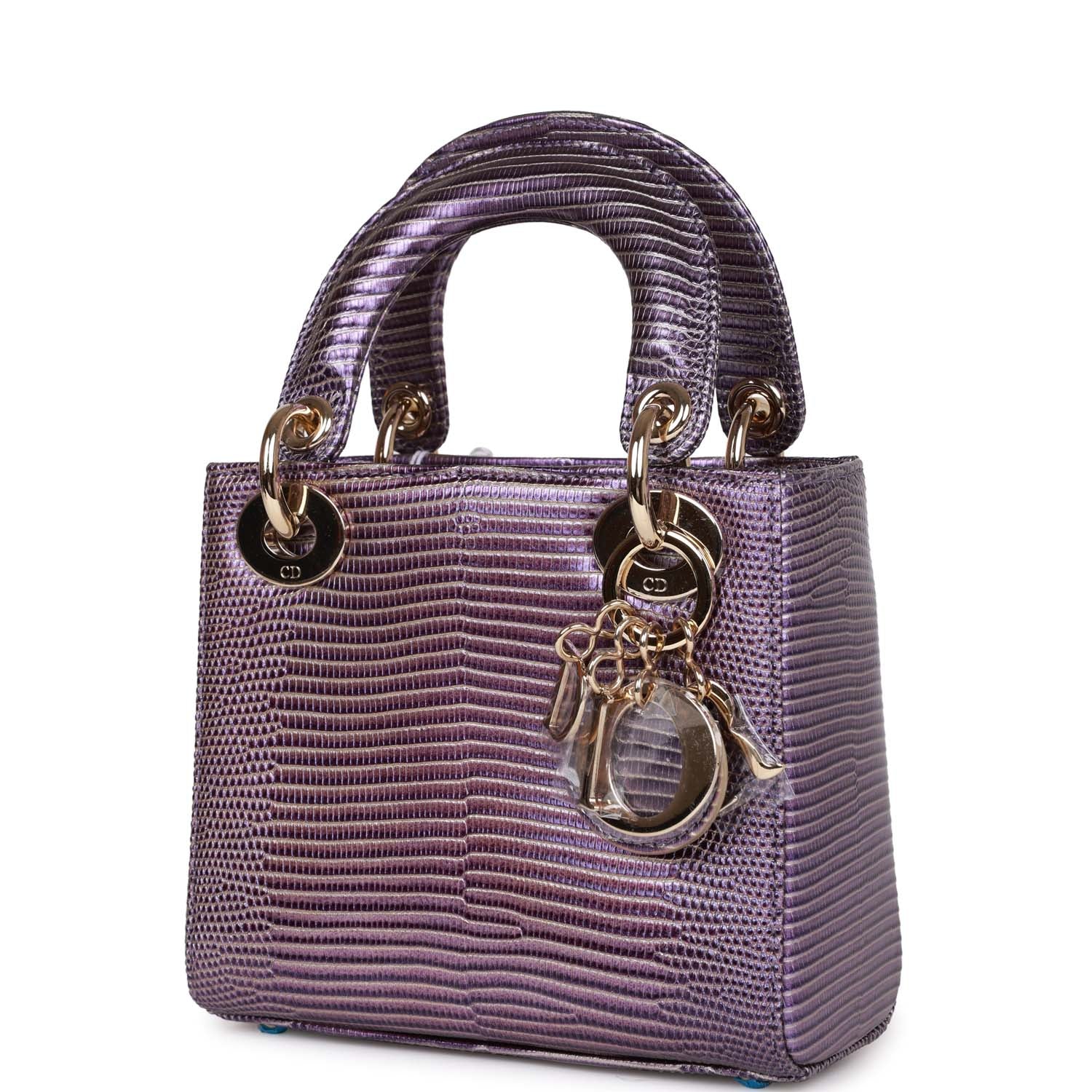 Christian Dior Mini Lady Dior Purple Iridescent Salvator Lizard Light