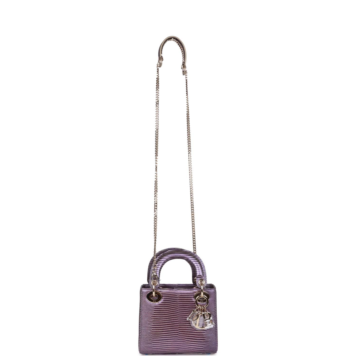 Christian Dior Mini Lady Dior Purple Iridescent Salvator Lizard Light