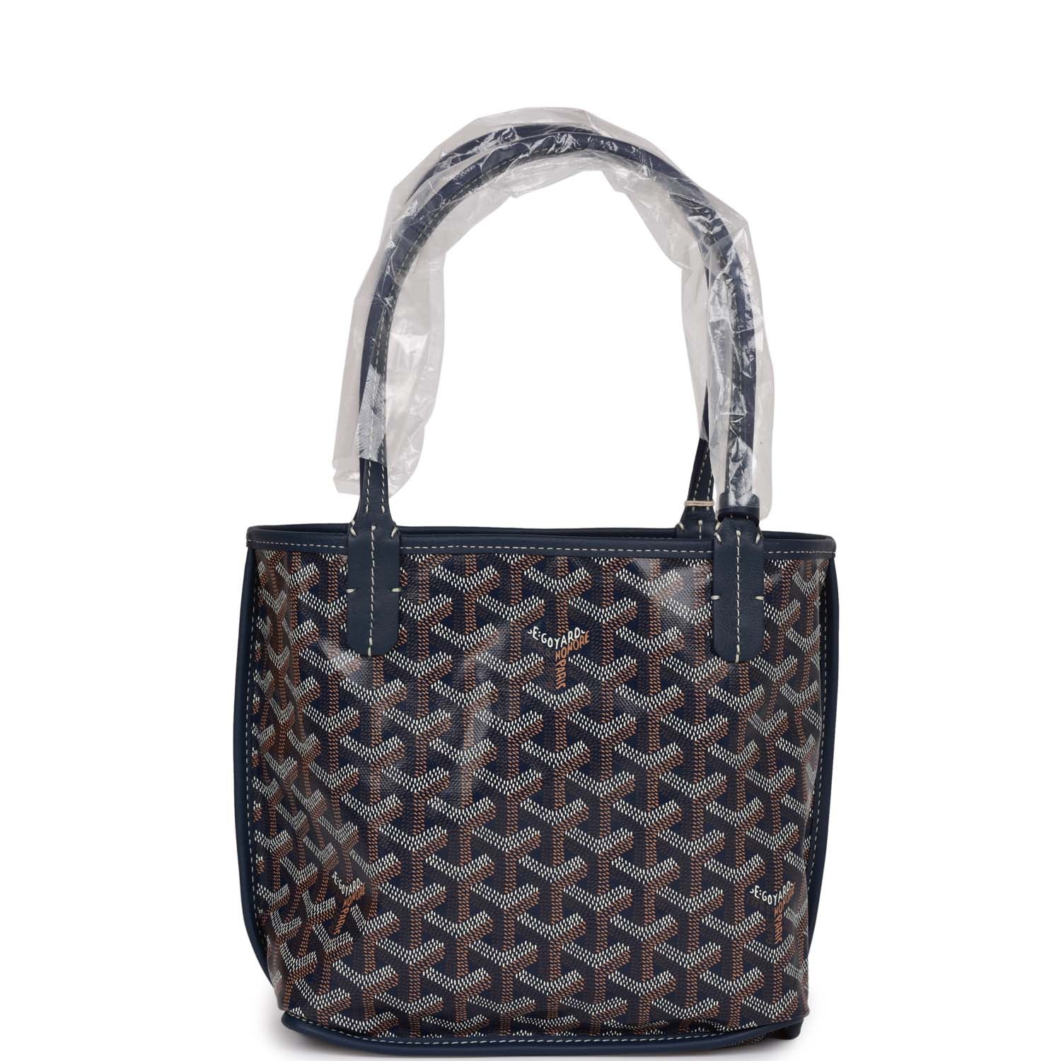Goyard Goyardine Navy Anjou Mini Reversible Tote Bag Palladium Hardwar