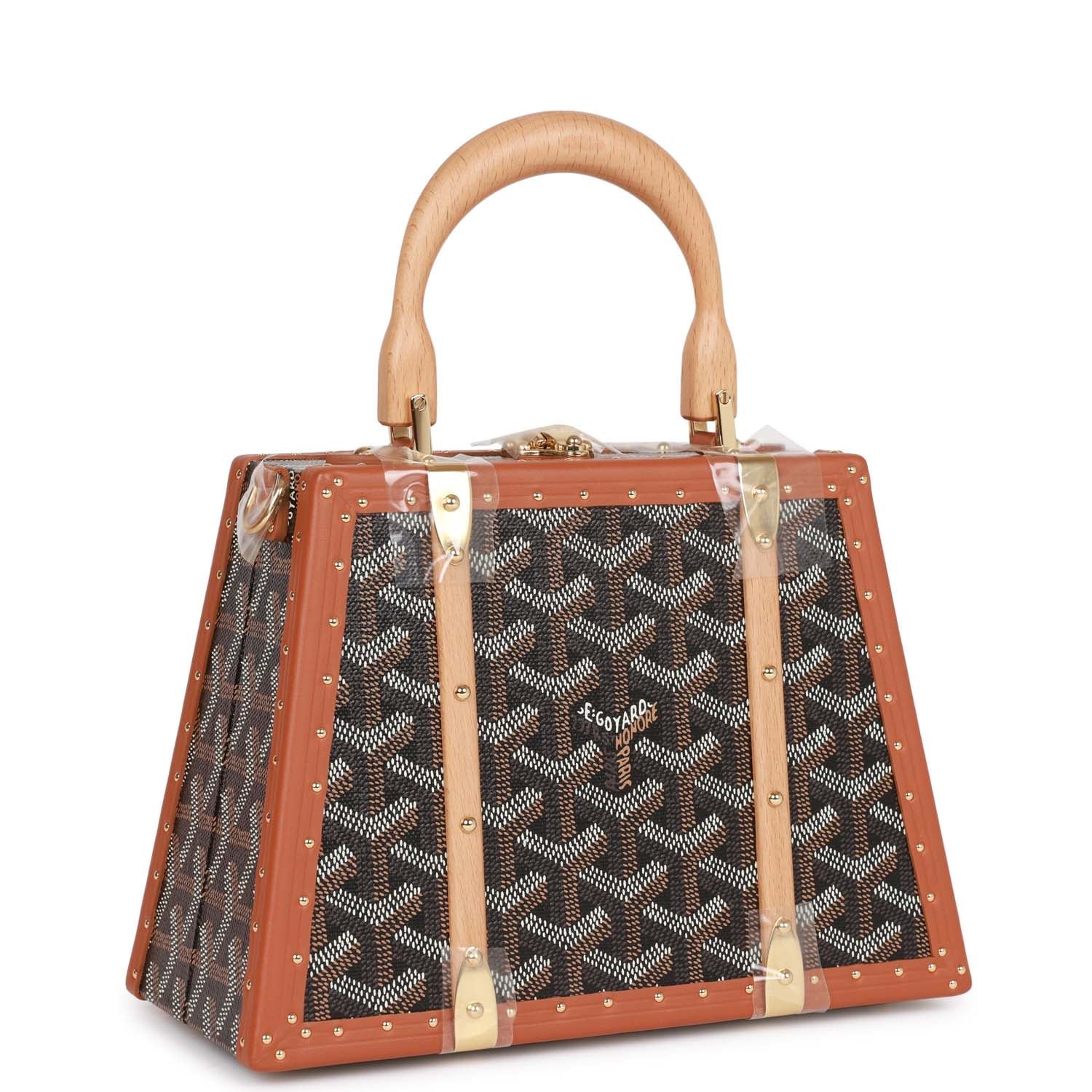 Goyard Saigon Mini Trunk Bag Black and Brown Goyardine Gold Hardware