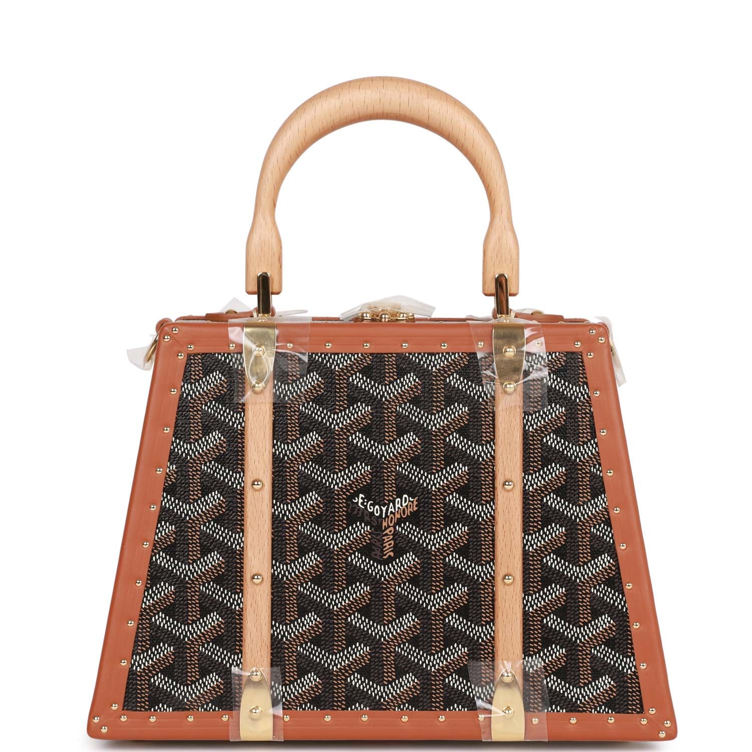Goyard Saigon Mini Trunk Bag Black and Brown Goyardine Gold Hardware