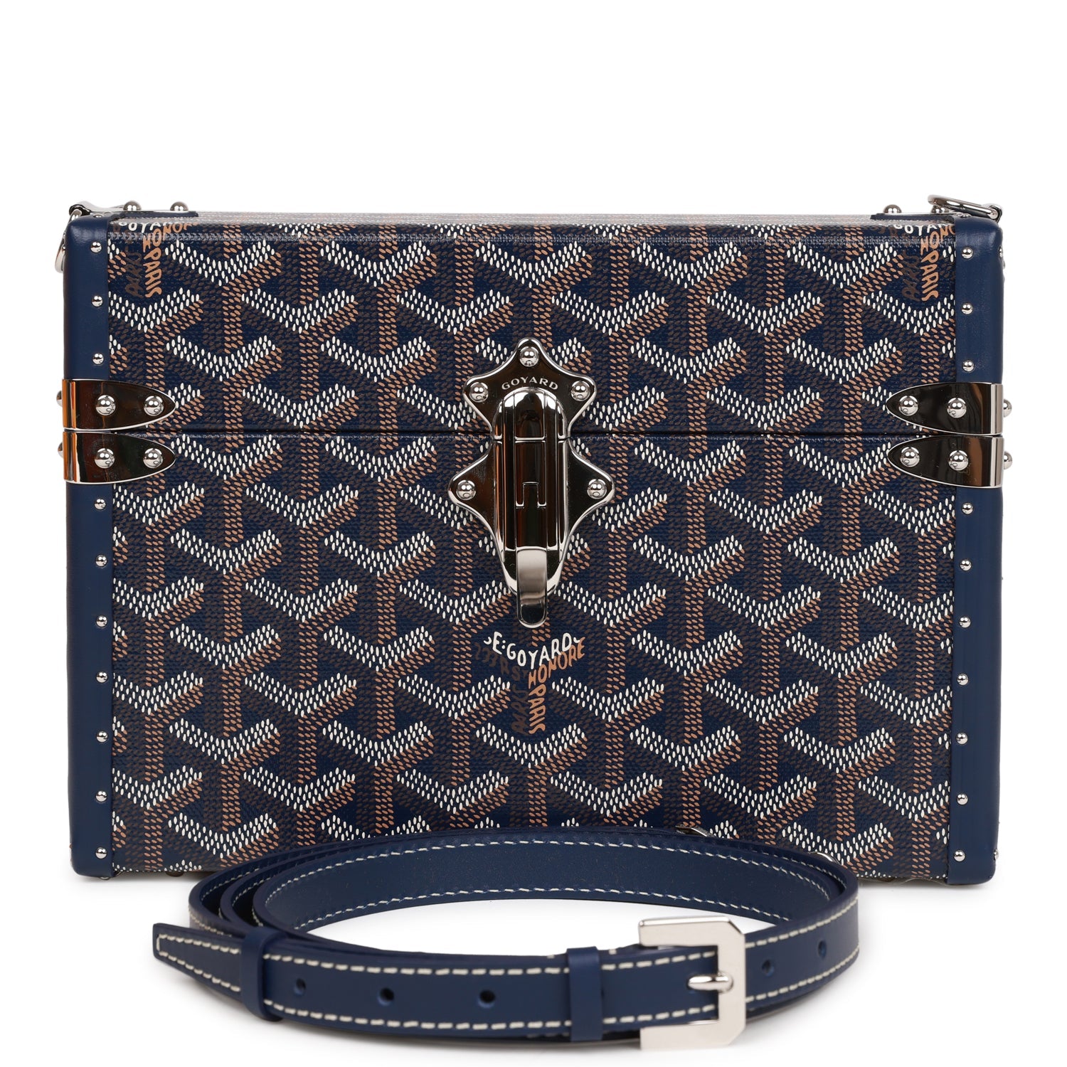 Goyard Goyardine Dark Blue Cassette Trunk Clutch/Shoulder Bag Palladiu