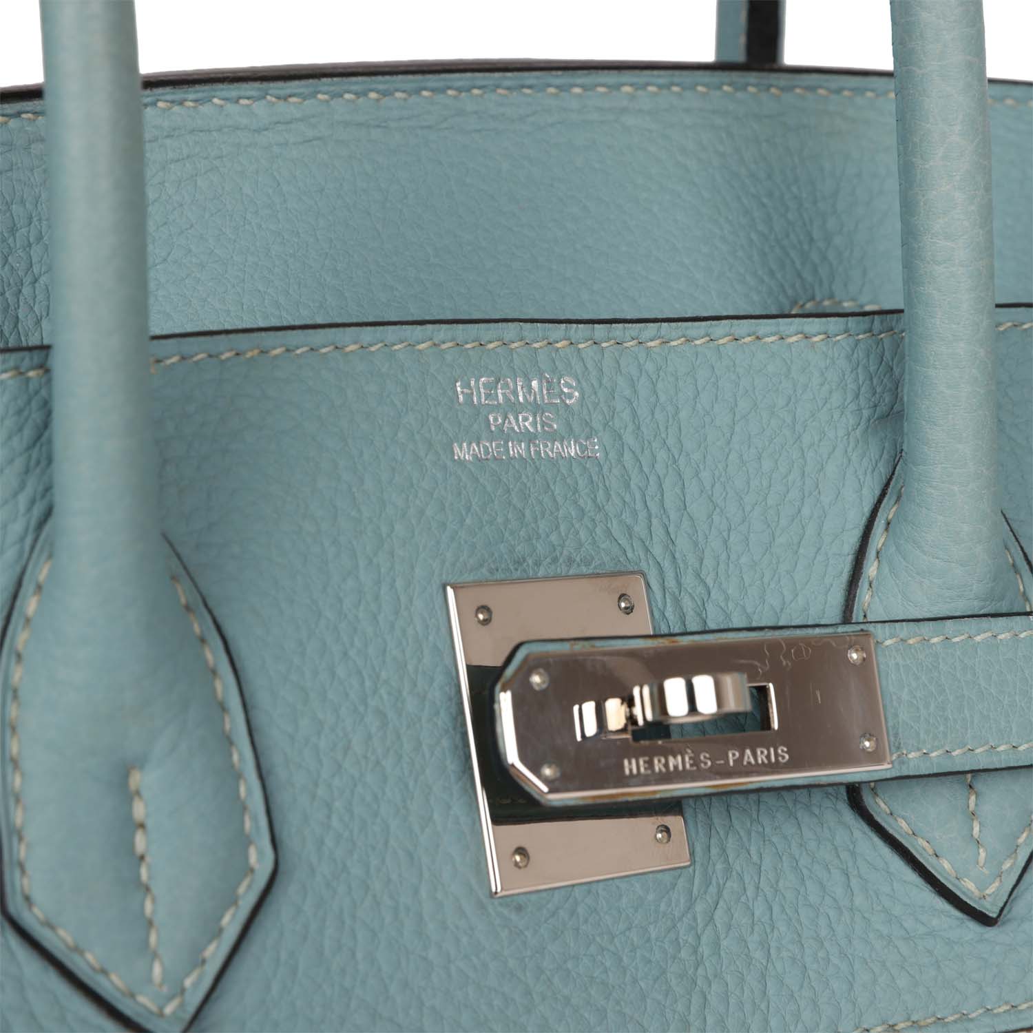 Pre-owned Hermes Birkin 35 Ciel Clemence and Ecru-Beige Toile H Pallad