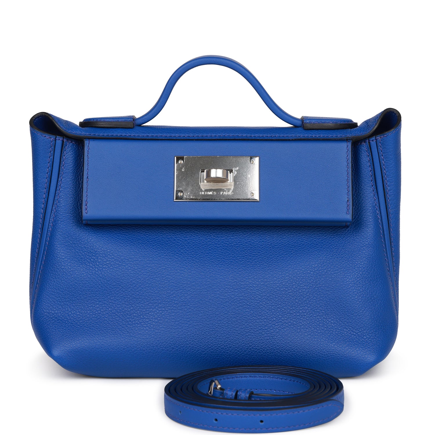 Hermes Mini 24/24 Bag Bleu Royal Evercolor and Swift Palladium Hardwar