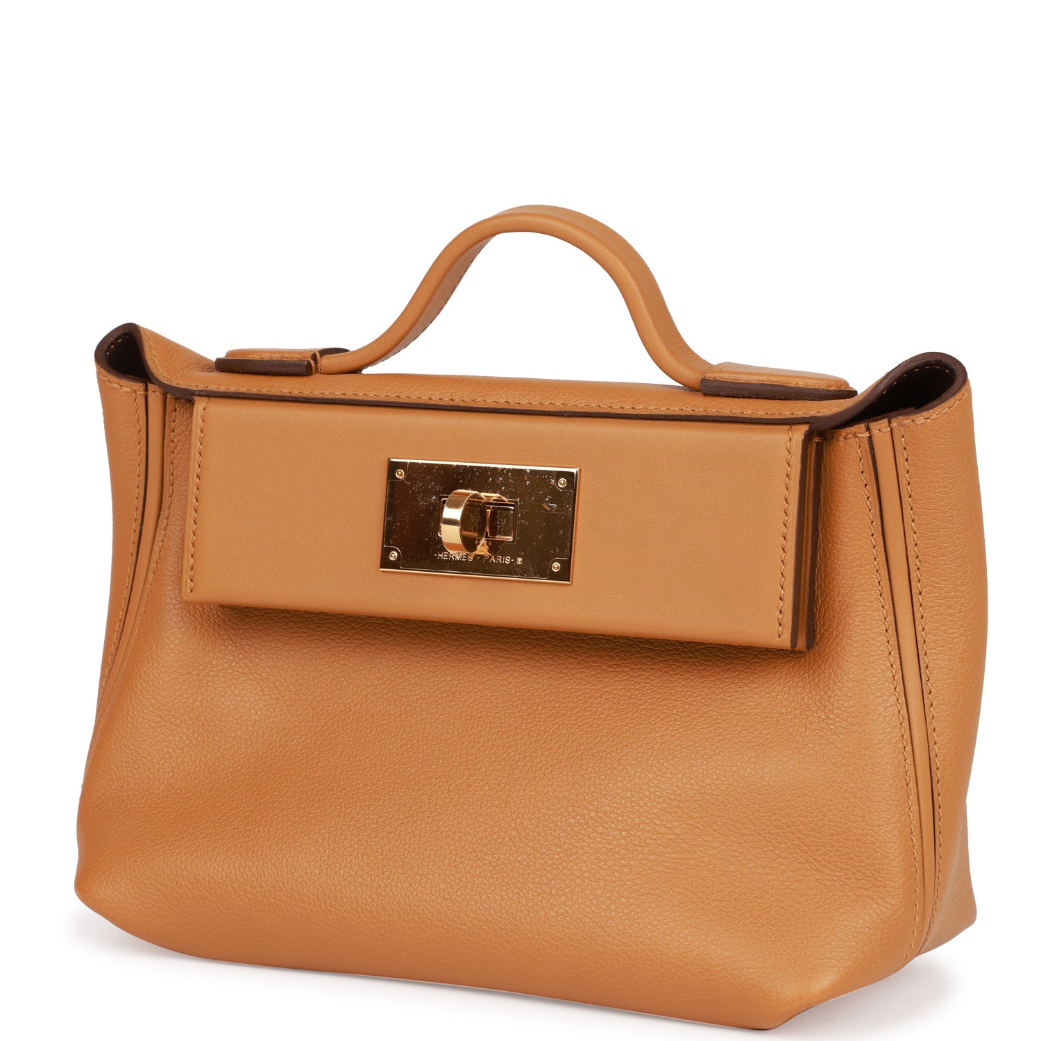 Hermes Mini 24/24 Bag Caramel Evercolor and Sesame Swift Verso Gold Ha