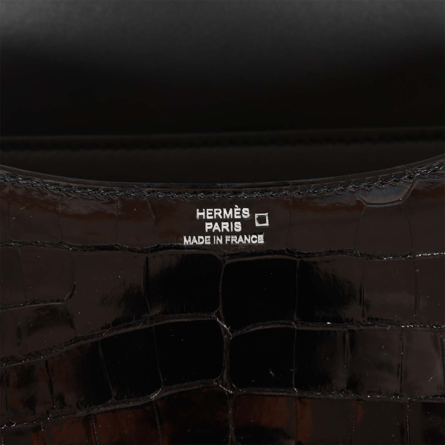 Hermes Constance 18 Black Shiny Alligator Palladium Tiger's Eye Hardwa