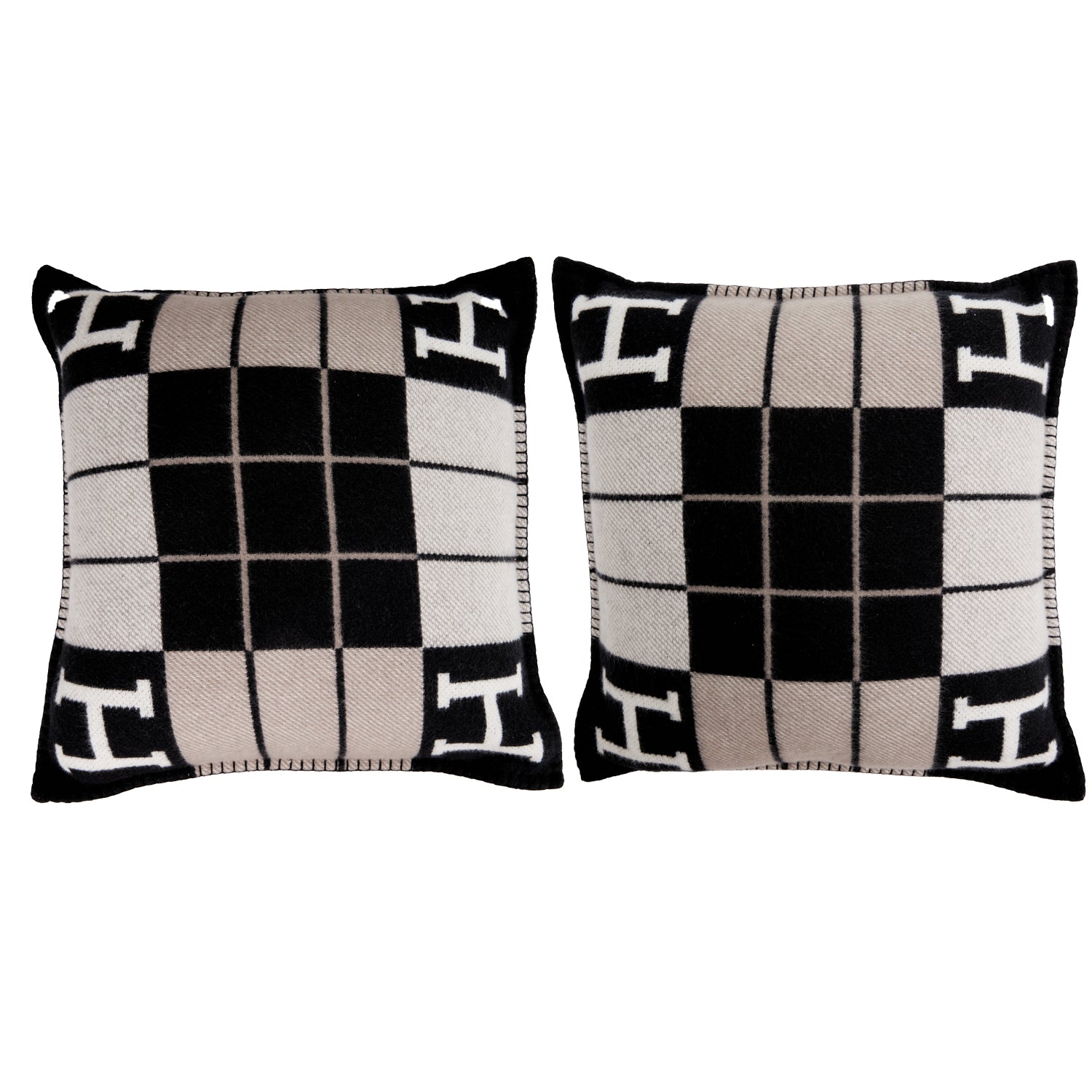Hermes "Avalon III" Gris/Black Signature H Cushion PM Set of two