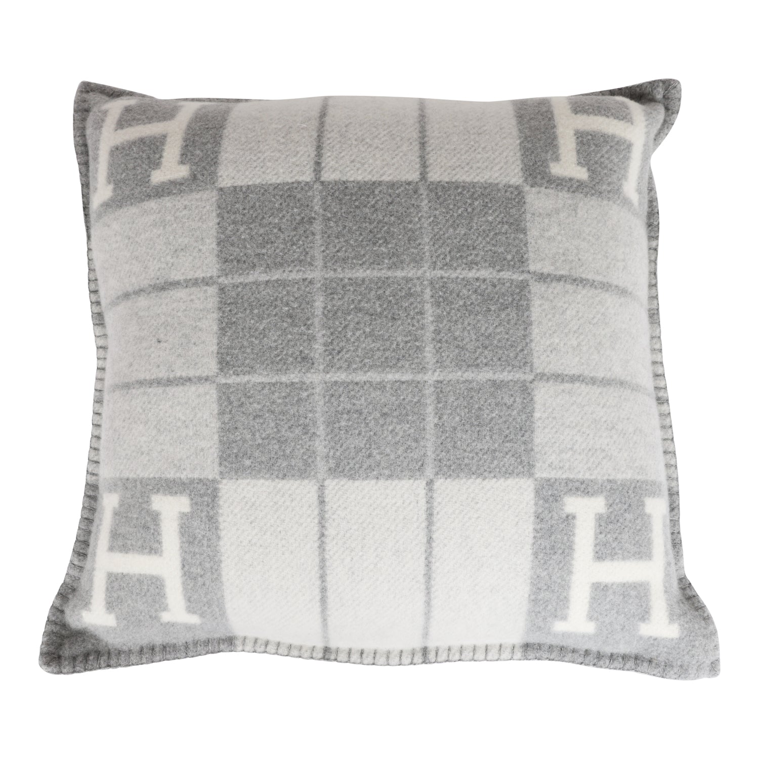Hermes "Avalon III" Ecru/Gris Clair Signature H Cushion PM Set of two